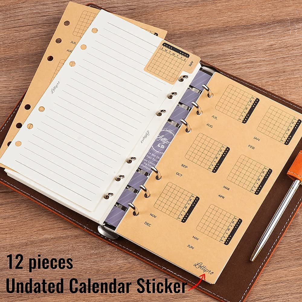 Lollipro Orange A6 Personal Size PU Leather Budget Notebook Wallet Saving Money Organizer and 2 Pakc of Loose Leaf Paper