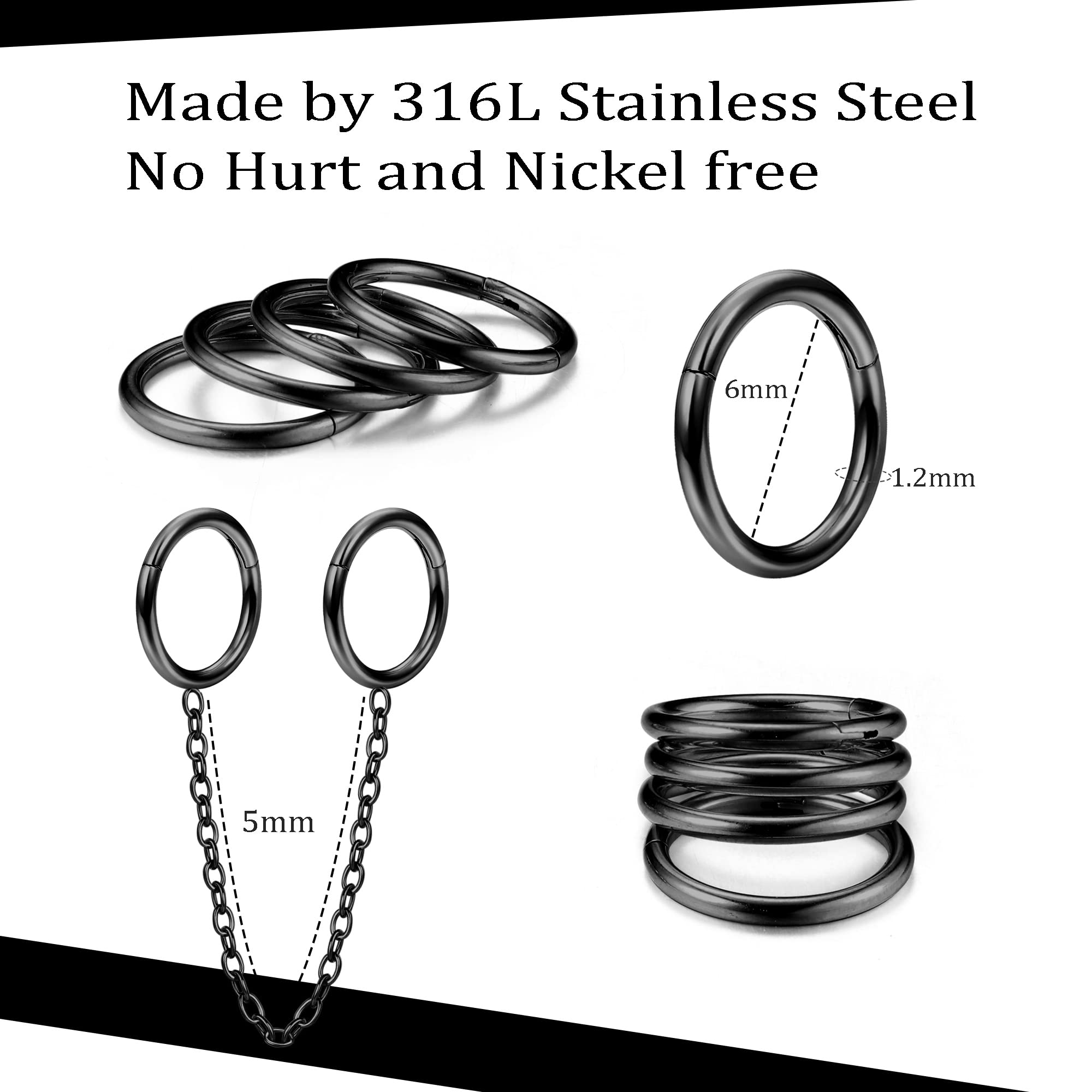 ORAZIO 9Pcs Ear Gauges Ear Rings Stainless Steel Plugs Ear Gauges Piercing Stretchers,6MM,Rose Gold