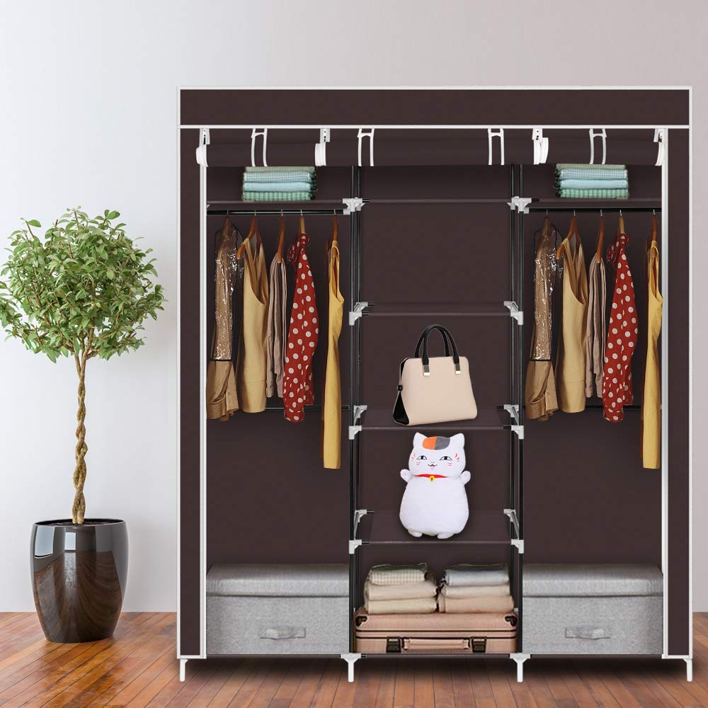 Knocbel 69" Tall Freestanding Closet Organzier Clothes Garment Rack with Storage Shelves & 2 Hanging Rods (Black)