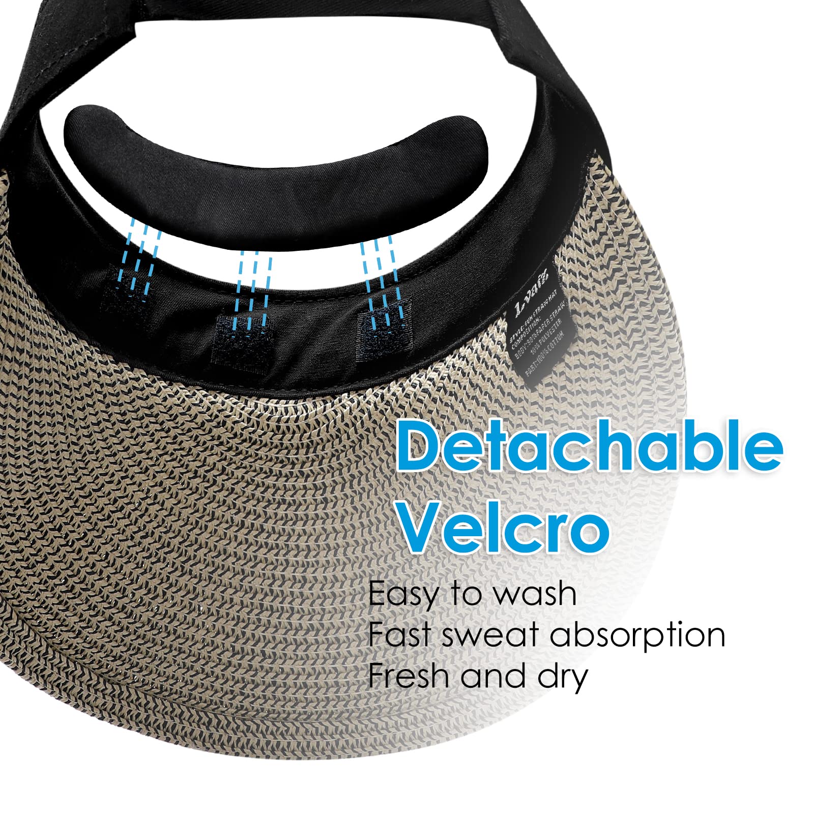 Lvaiz Sun Straw Visor Hats for Women Wide Brim Roll-up Foldable Beach Sun Visors Cap Summer UV Protection Black, One Size