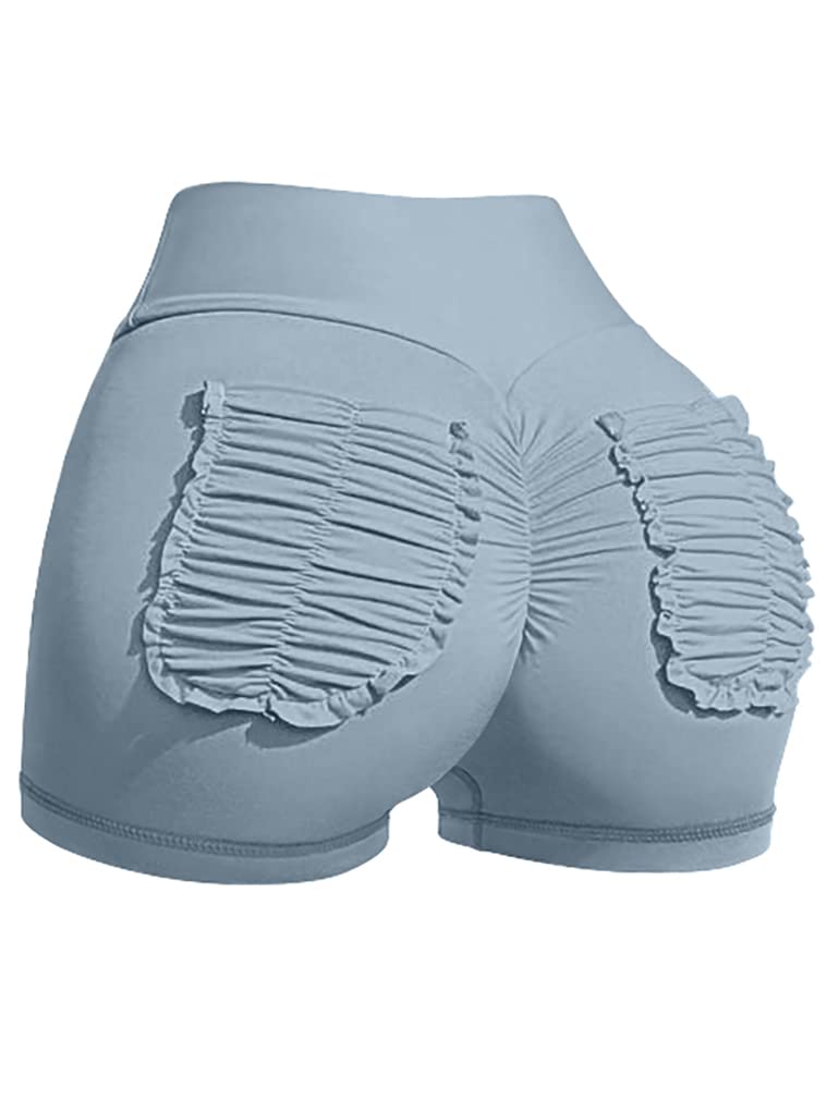 OQQ Women's Butt Lifing Running Shorts Athletic Gym Yoga Workout Ruched Booty Pants with Pockets Blue