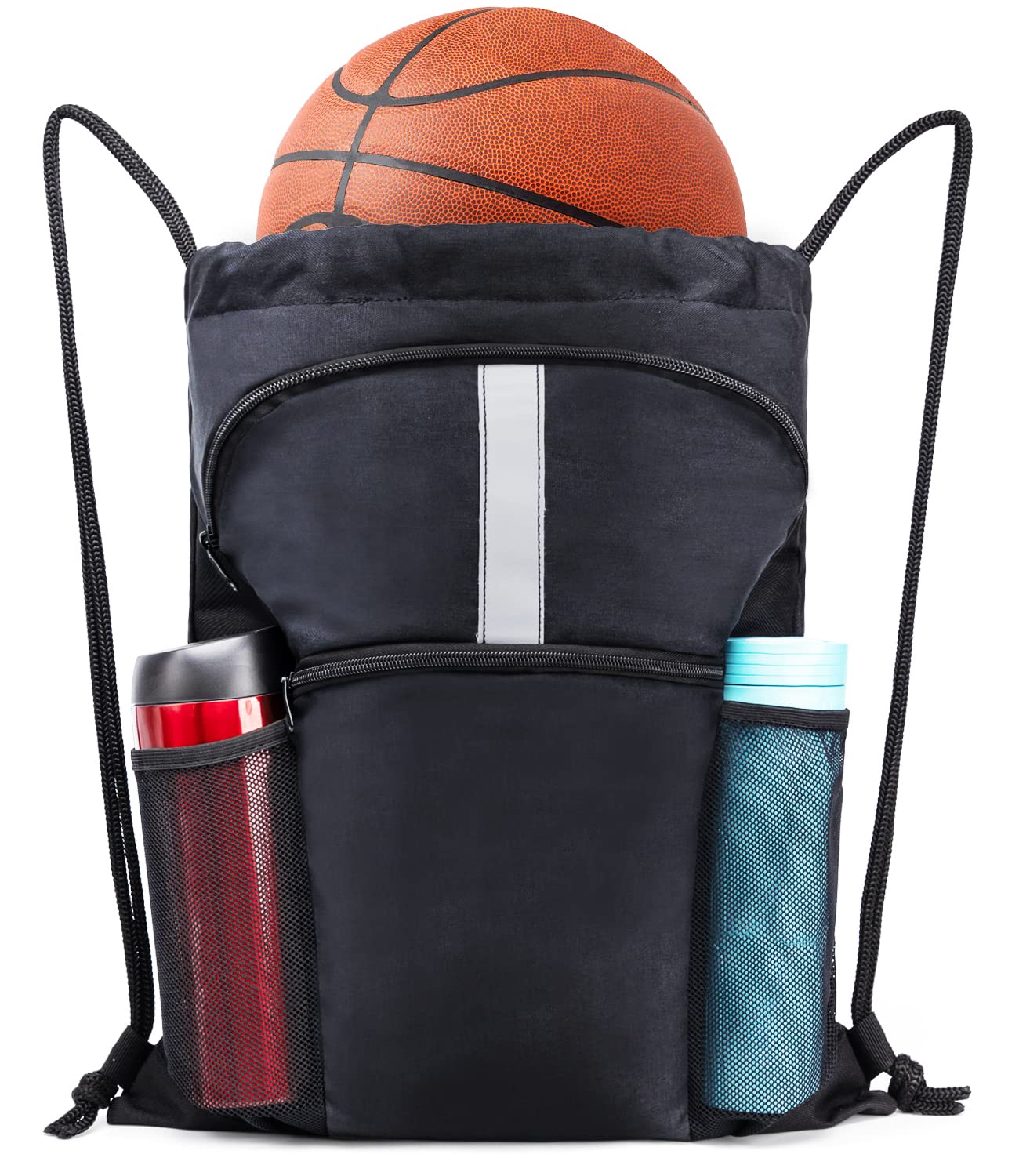 KABAQOO Drawstring Backpack Sports Gym Bag With Shoe Compartment & Mesh Pockets Water Resistant String Bag for Women Men