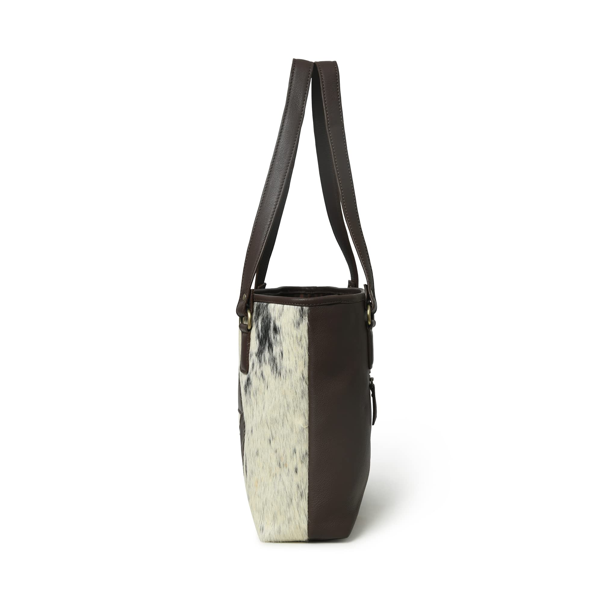 MOUSM Real Cow Hide Color Tones & Patterns of cowhides can vary Hair on Leather Printed Shoulder Bag, Top Handle Handbag for Women