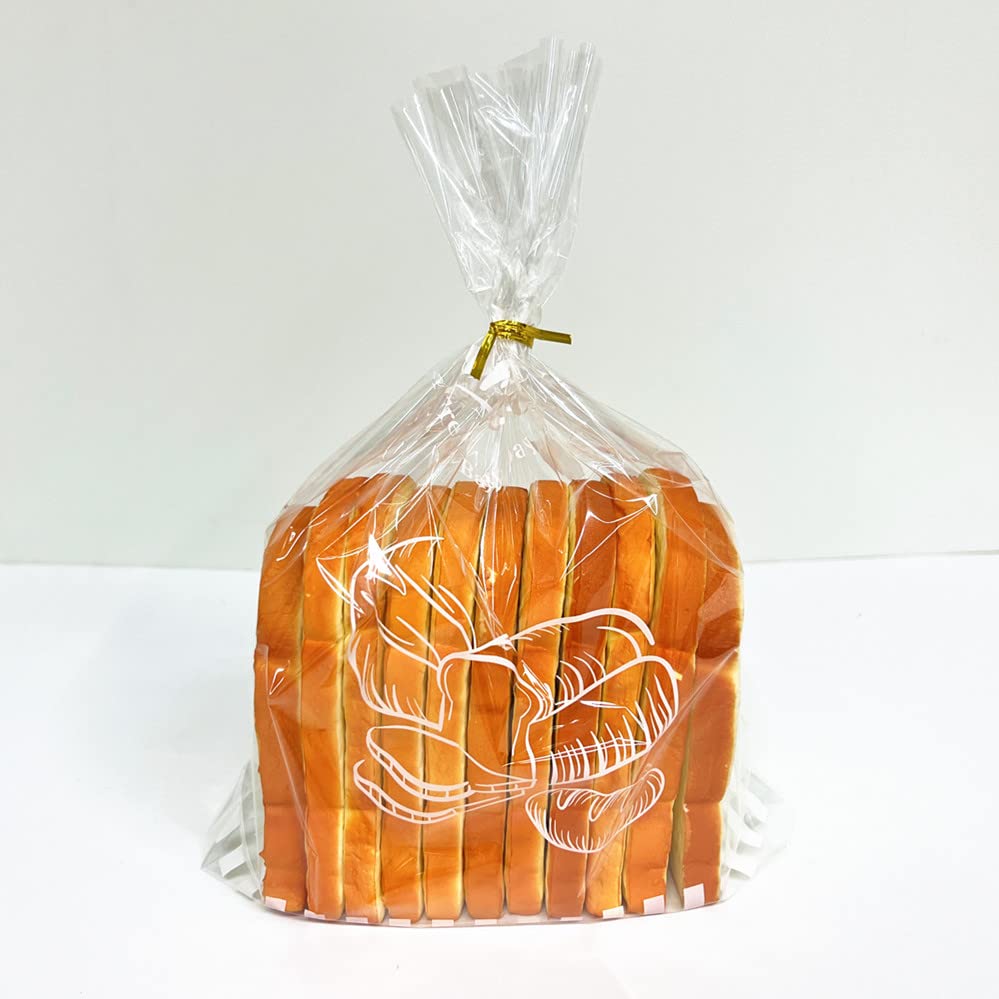 Lesibag 100Pcs 11"x 14" Bottom Gusset Bread Loaf Bags with Ties, Clear Printed Cello Cellophane Bags for Homemade Bread or Bakery