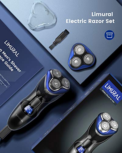 Limural Mens Electric Razors for Shaving, Electric Shavers for Men with Extra Replacement Blade LED Cordless Rechargeable Wet/Dry, Cordless Close Shave Men’s Grooming Kit with Pop-up Beard Trimmer
