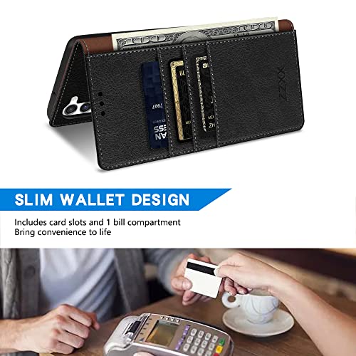ZZXX Samsung Galaxy S23 Wallet Case with [RFID Blocking] Card Slot Kickstand Magnetic Closure Leather Flip Fold Protective Phone Case for Samsung Galaxy S23 Case Walle(Black-6.1 inch)