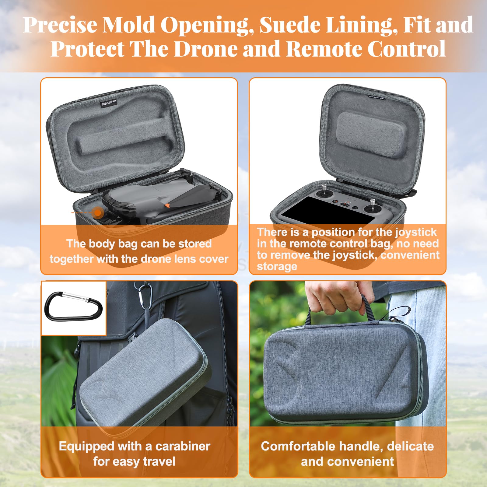iEago RC Air 3 Drone Body Carrying Case + Controller Portable Storage Bag for DJI Air 3 with DJI RC 2, Travel Hard Shell with Carabiner and Nylon Propeller Holder Strap Accessories