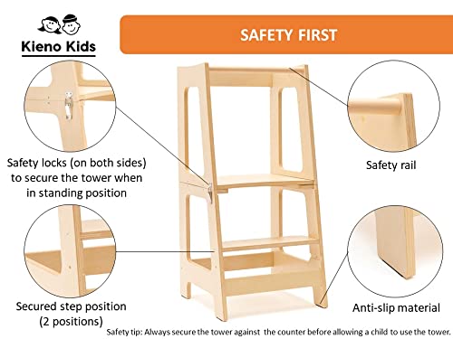 Learning Toddler Desk & Toddler Tower - Foldable 2 in 1 Kitchen Stool & Desk for Toddlers. Convenient Toddler Standing Tower, Converts Into a Toddler Table / Desk for Toddler (Natural Wood)