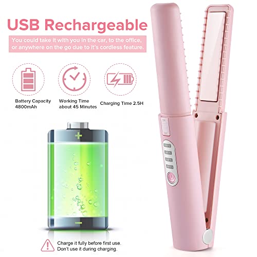 JMFONE Cordless Hair Straightener, Mini Cordless Flat Iron 2 in 1, Portable USB-C Rechargeable 5000mAh Battery, Ceramic Plate, Quick Heat & 3 Adjustable Temp,Travel Size Preferred for Women Girl
