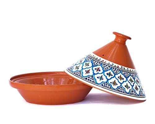 Kamsah Hand Made and Hand Painted Tagine Pot | Moroccan Ceramic Pots For Cooking and Stew Casserole Slow Cooker (Large, Supreme Bohemian Blue)
