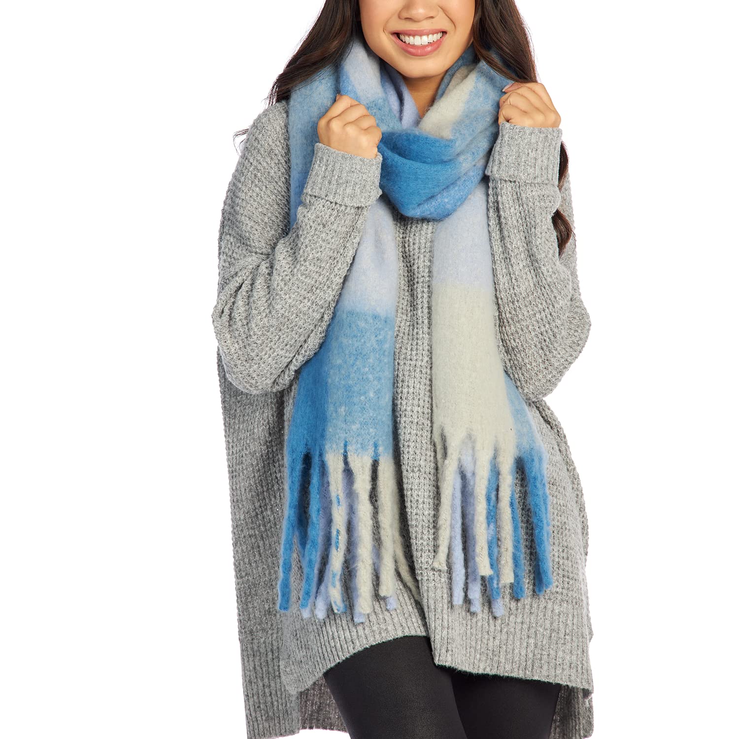 Mud Pie Bright Check Womens Scarf, One Size, Blue