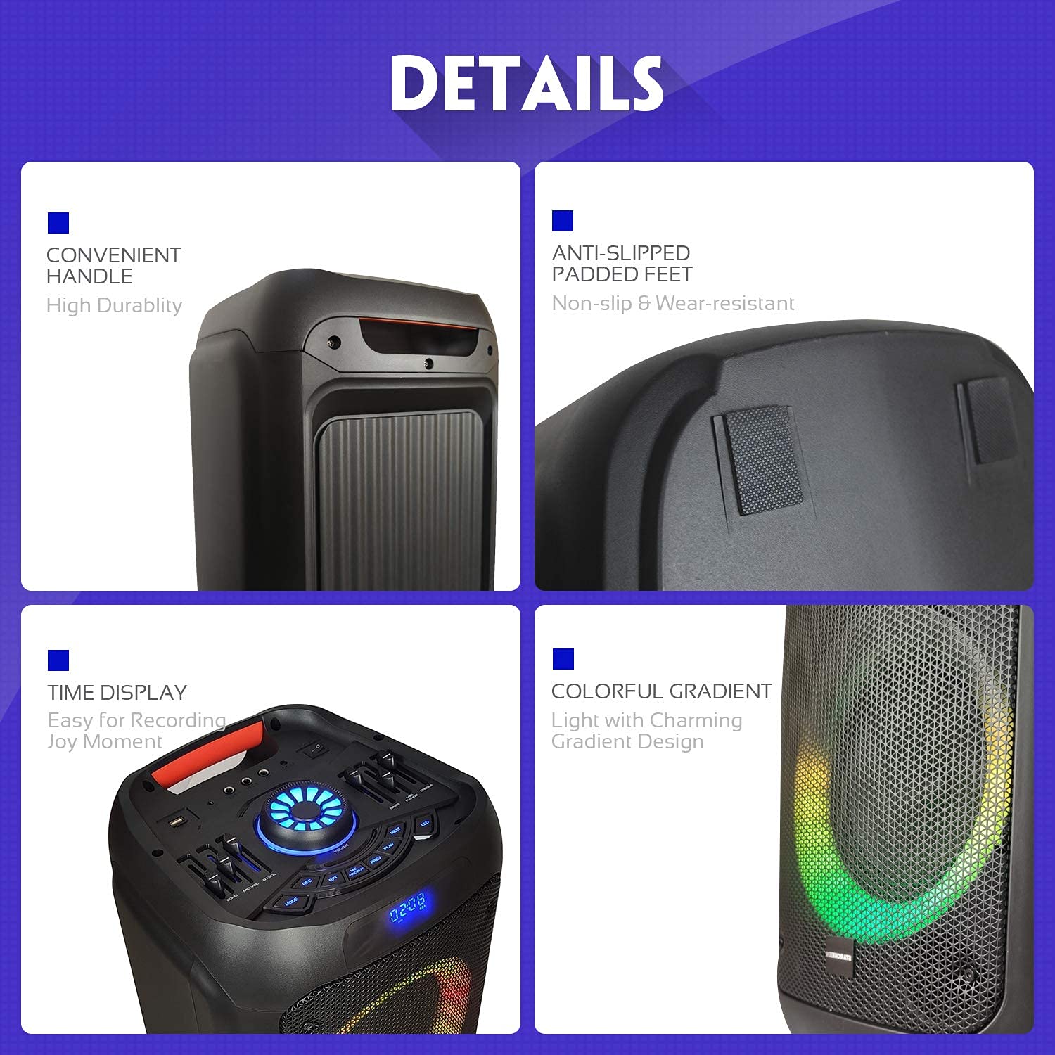 Karaoke Machine Portable Speaker for Adults Kids Portable DJ Speaker with Dual 8 Inch Woofer 2 Wireless Microphones LCD Screen
