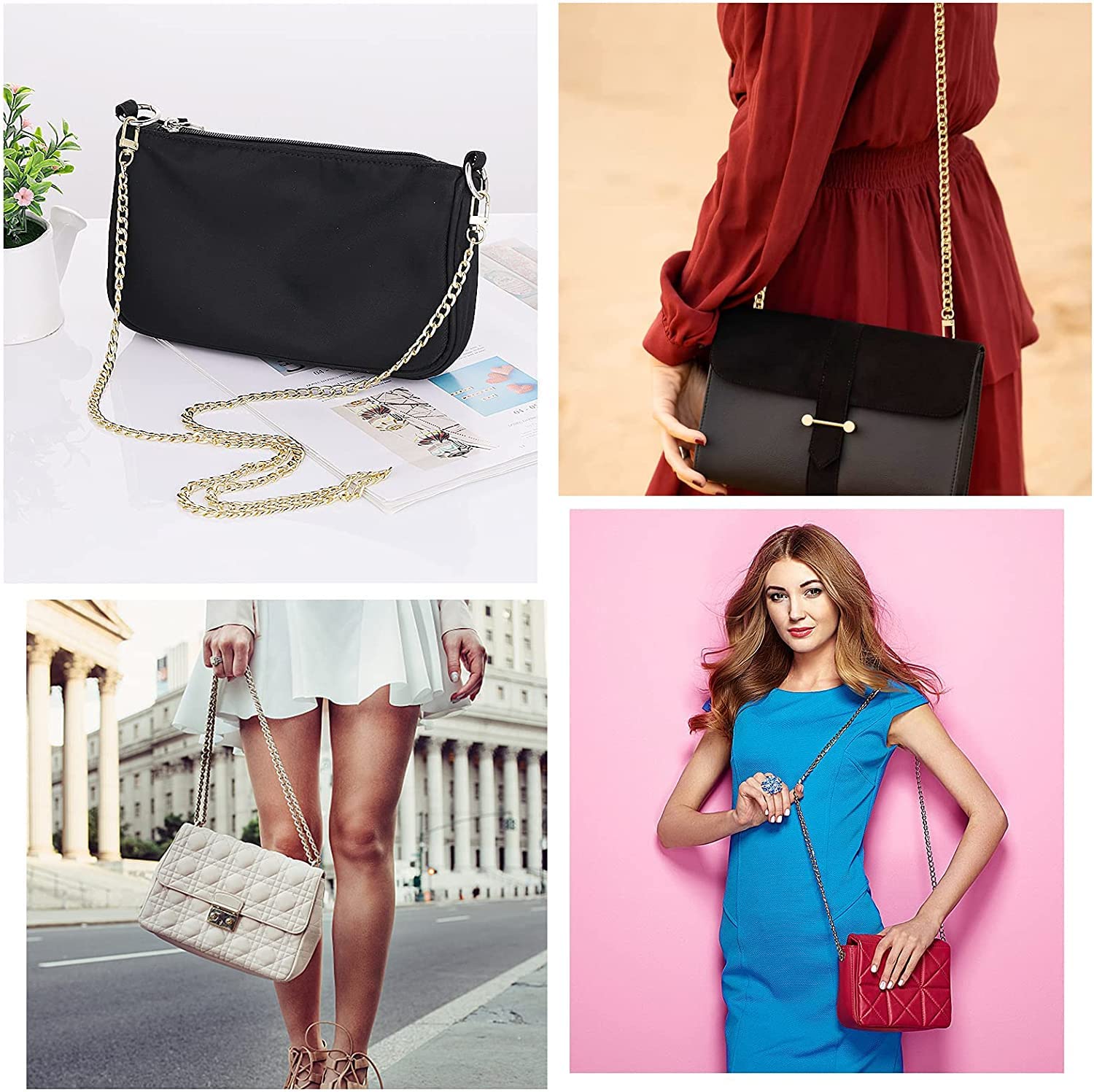 Purse Chain Straps 120cm Gold - Extender DIY Flat Chain Strap Handle Bag Accessories Charms Decoration for Purse Handbags Shoulder Bag