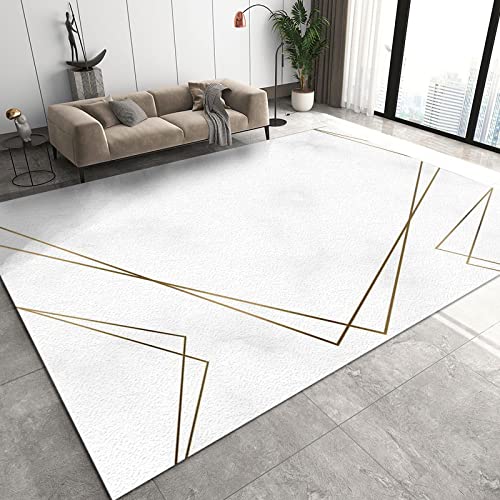 White Gold Rectangular Living Room Rug, Modern Minimalist Area Rug,Rug for Bedroom Low Pile Non-Slip Washable Soft Durable for Bedside Office Kids Room Studio Study Indoor