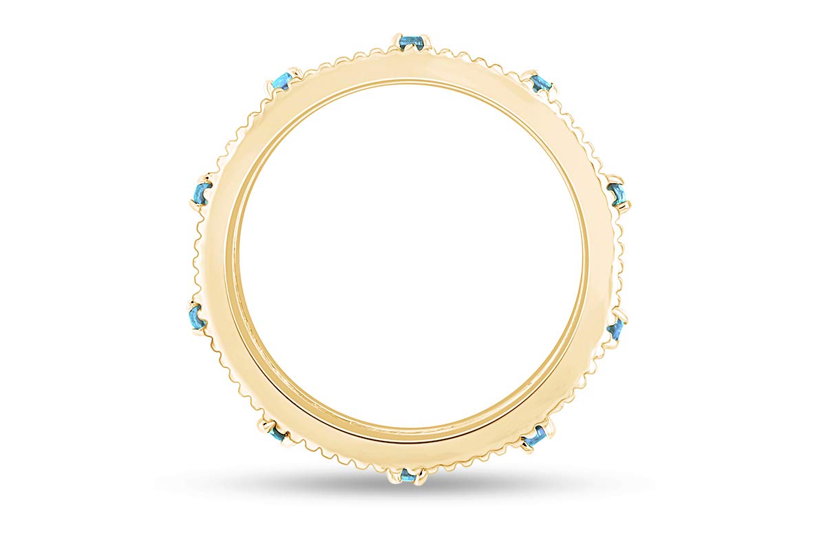 Jewel Zone US March Birthstone Round Cut Blue Aquamarine Stackable Ring in 14K Yellow Gold Over Sterling Silver