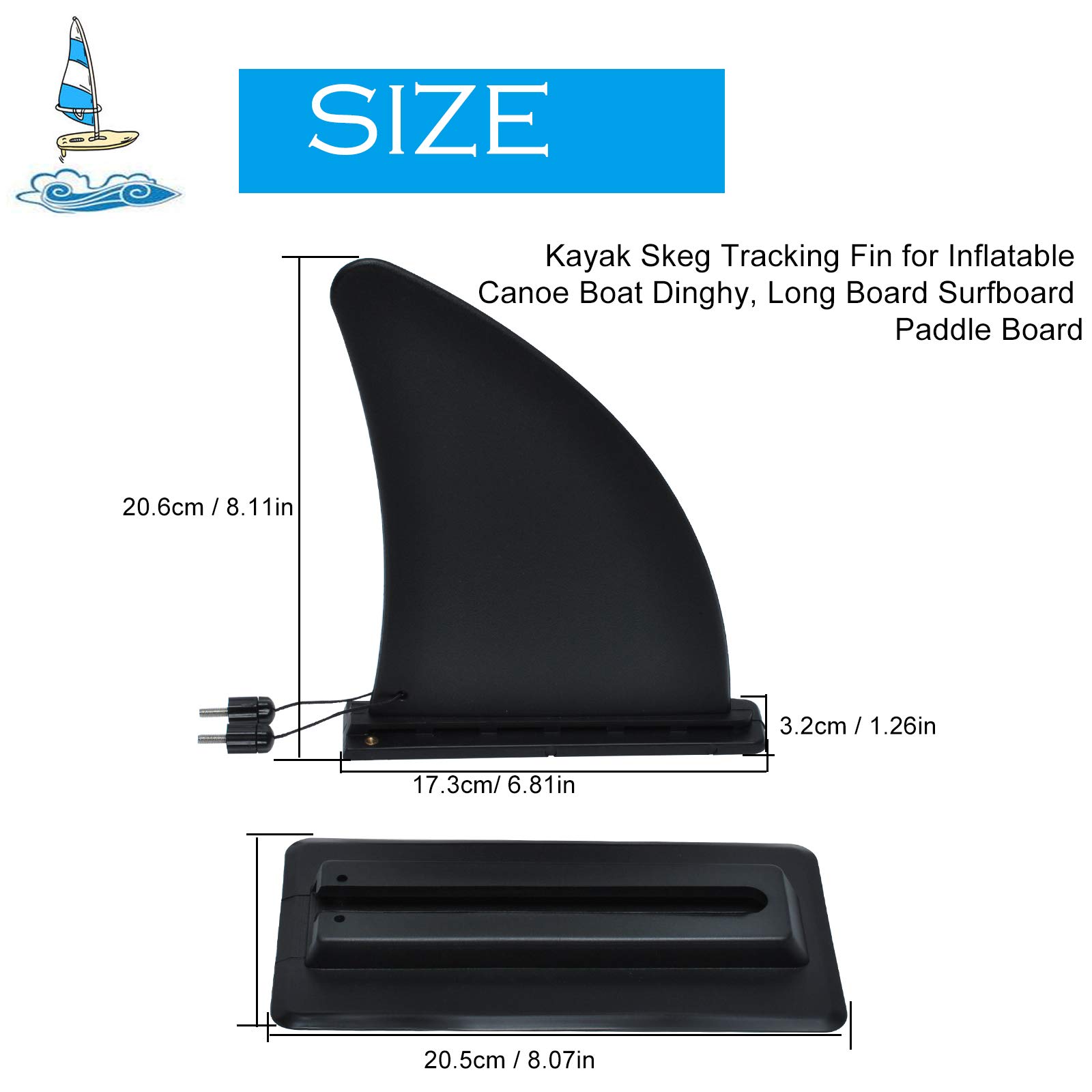 Ligefoy Kayak Skeg Tracking Fin, 8 inch Detachable Center Fin for Compatible with Inflatable Canoe Boat Dinghy, Long Board Surfboard Paddle Board Kayak Fin Mounting Points (1 Set)