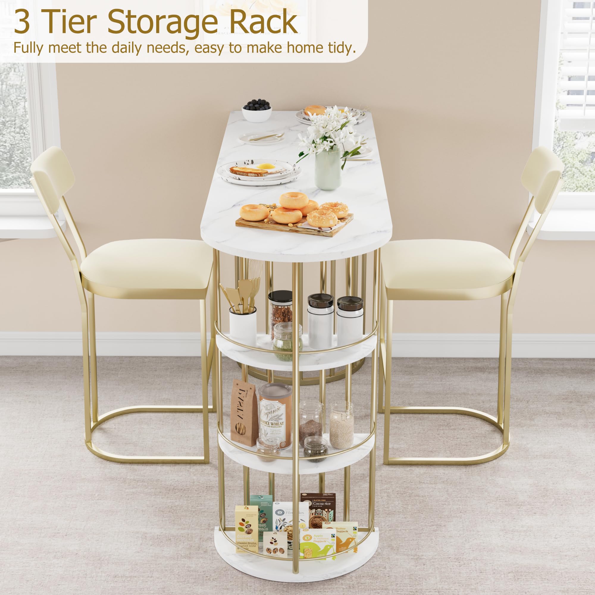 IDEALHOUSE 43" Pub Bar Table with 3 Storage Shelf- Counter Height Breakfast Table for Apartment Small Spaces, Kitchen Dining Room Accent Furniture, Easy Assembly