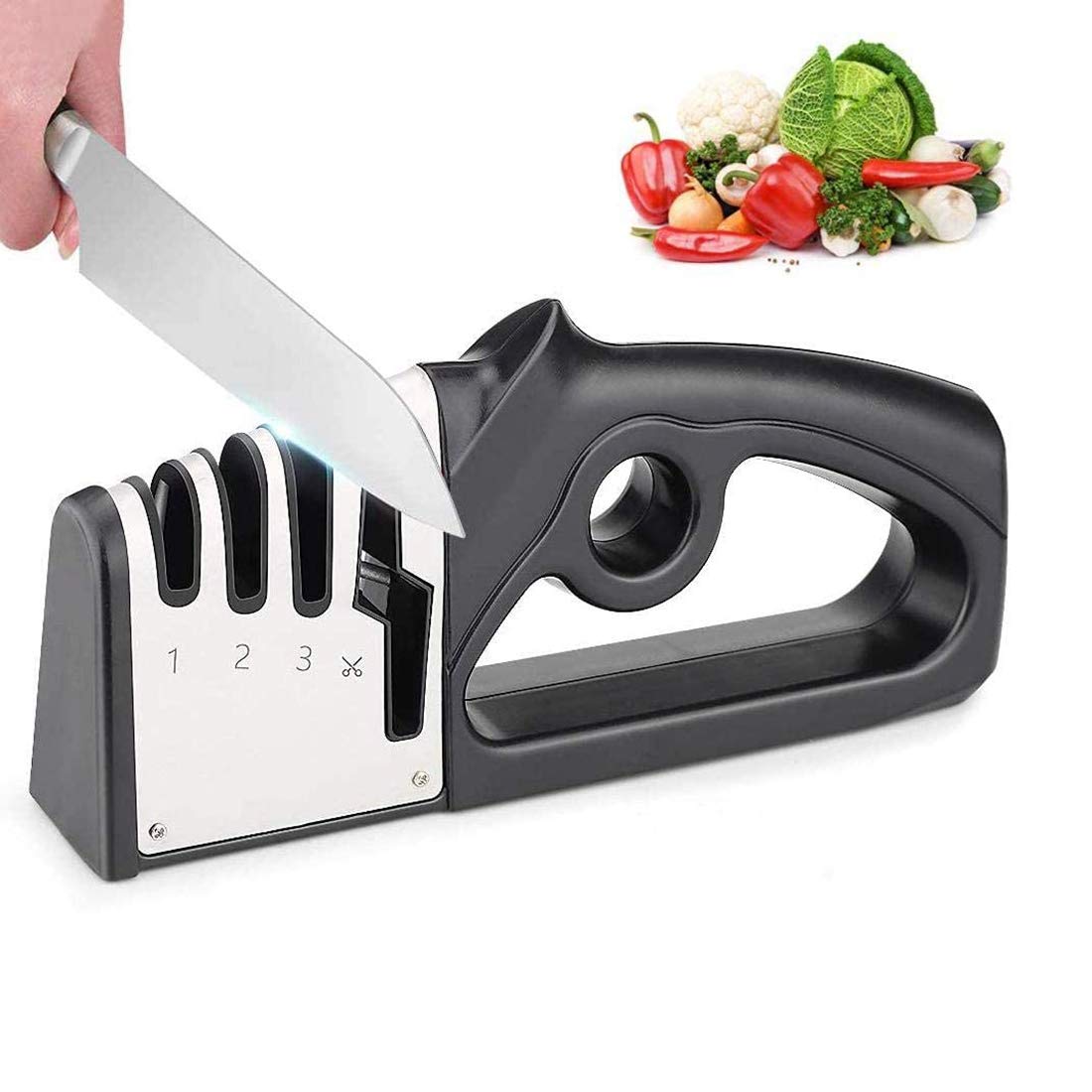 knife sharpener, knife sharpener, professional 4-stage knife sharpener, non-slip base, diamond sharp, tungsten steel sharp, ceramic sharp, scissor sharp