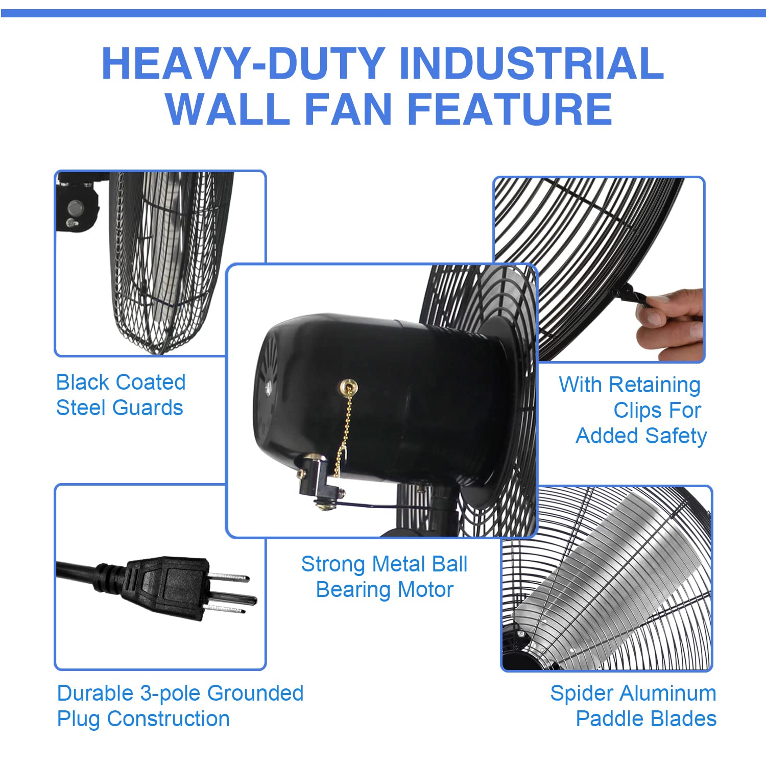 KEN BROWN 30 Inch Industrial Oscillating Wall Mount Fan 9500CFM,Heavy Duty Metal,High Velocity,2 Speed,Black