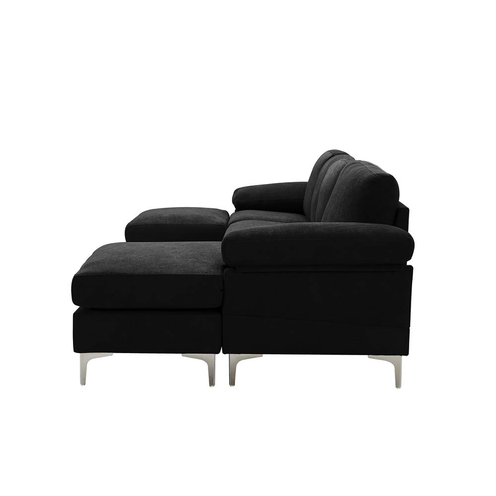Knowlife Modern Corner Sectional Futon Sofa with Removable Cushions and Ottomans Convertible Sofa Couch for Living Room, 131inL - Black