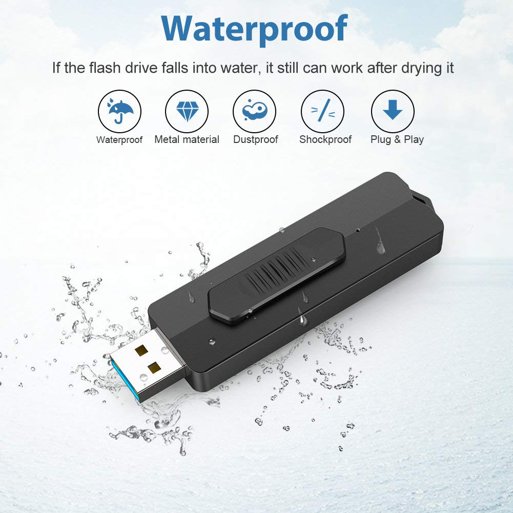 JUANWE 64GB USB 3.1 Flash Drive 400MB/s Capless Retractable High-Speed Solid State USB Drive Thumb Drive Slide Metal Memory Stick Zip Drive 3.1Jump Drive, Black