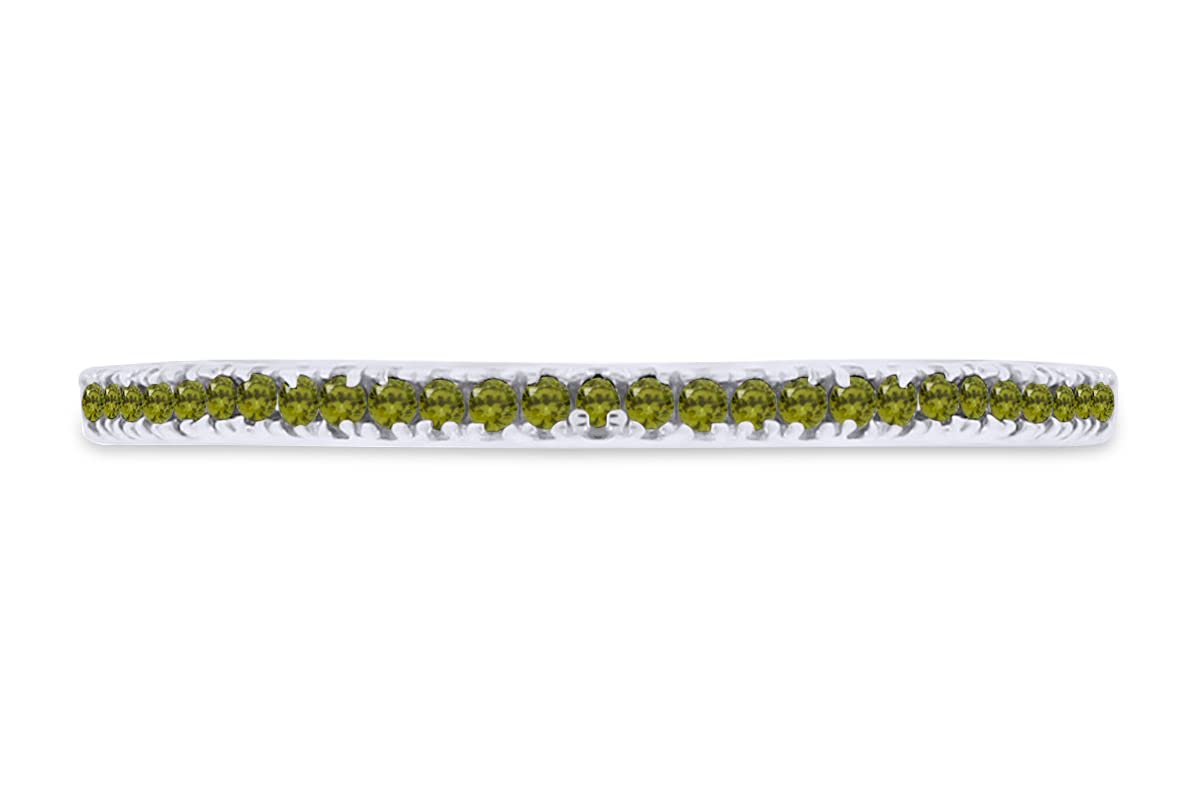 Jewel Zone US Simulated Green Peridot Eternity Stackable Wedding Ring in 14k White Gold Over Sterling Silver (1/5 Ct)