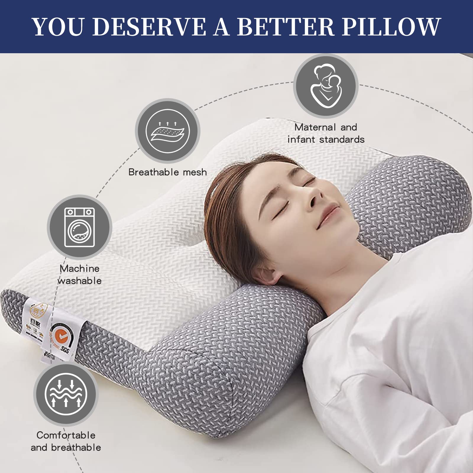 IEVEY Super Ergonomic Pillow,Adjustable Ergonomic Orthopedic Bed Pillow,Contoured Support Pillows Protect Your Neck and Spine,2023 New Ergonomic Pillow for All Sleep Positions (29 * 19in, Grey 1Pcs)