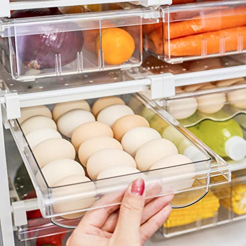 WuuusDay Storage For Fridge Organizerstorage,Refrigerator Organizer Bins with Handle,Fit For Fridge Shelf,Food Container Storage,Adjustable Fridge organizer (Family size:1 egg-2 no divider-4 grid)