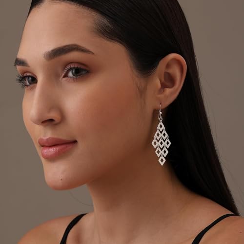 LeCalla 925 Sterling Silver Chandelier Dangle Earrings for Women Long Jewelry Diamond Shape Drop Earring for Women