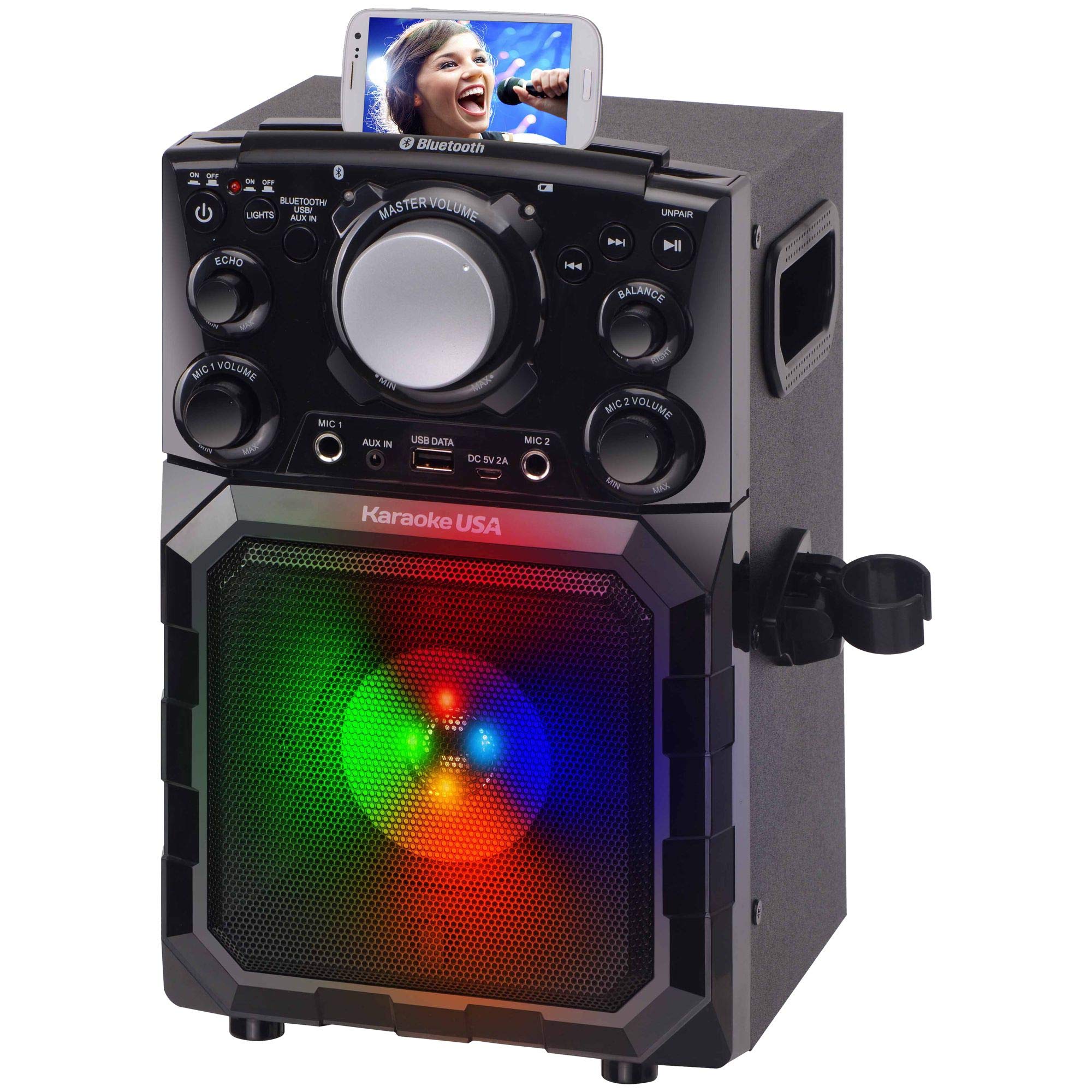 Karaoke USA Portable MP3 Karaoke Player with Bluetooth, PA, and Built-In Battery (GQ410) , Black