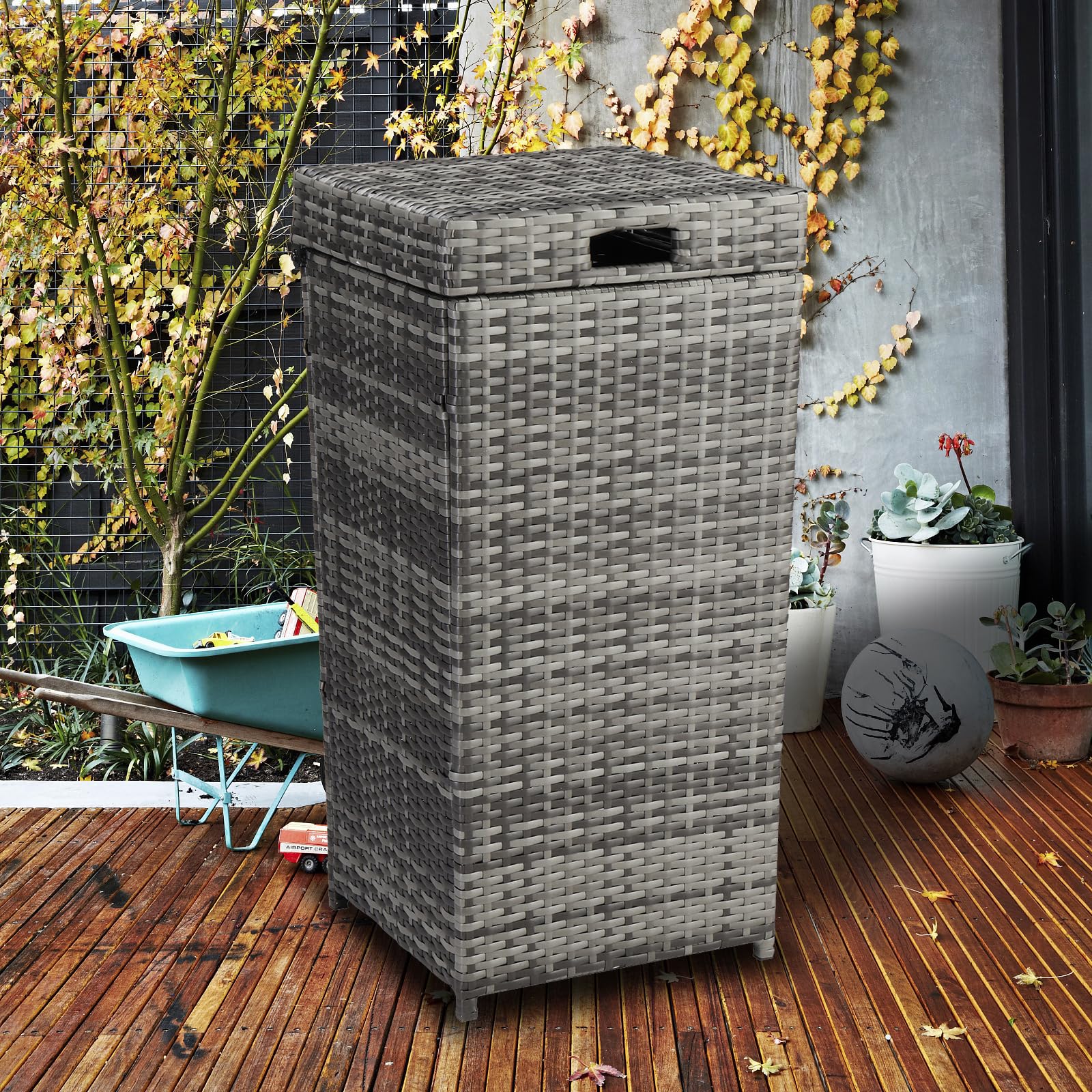 VINGLI 27 Gallon Outdoor Trash Can, Outdoor Dustbin with Convenient Lid for Patio, Garden, Yard, Outdoor Kitchen (Grey with Gradient)