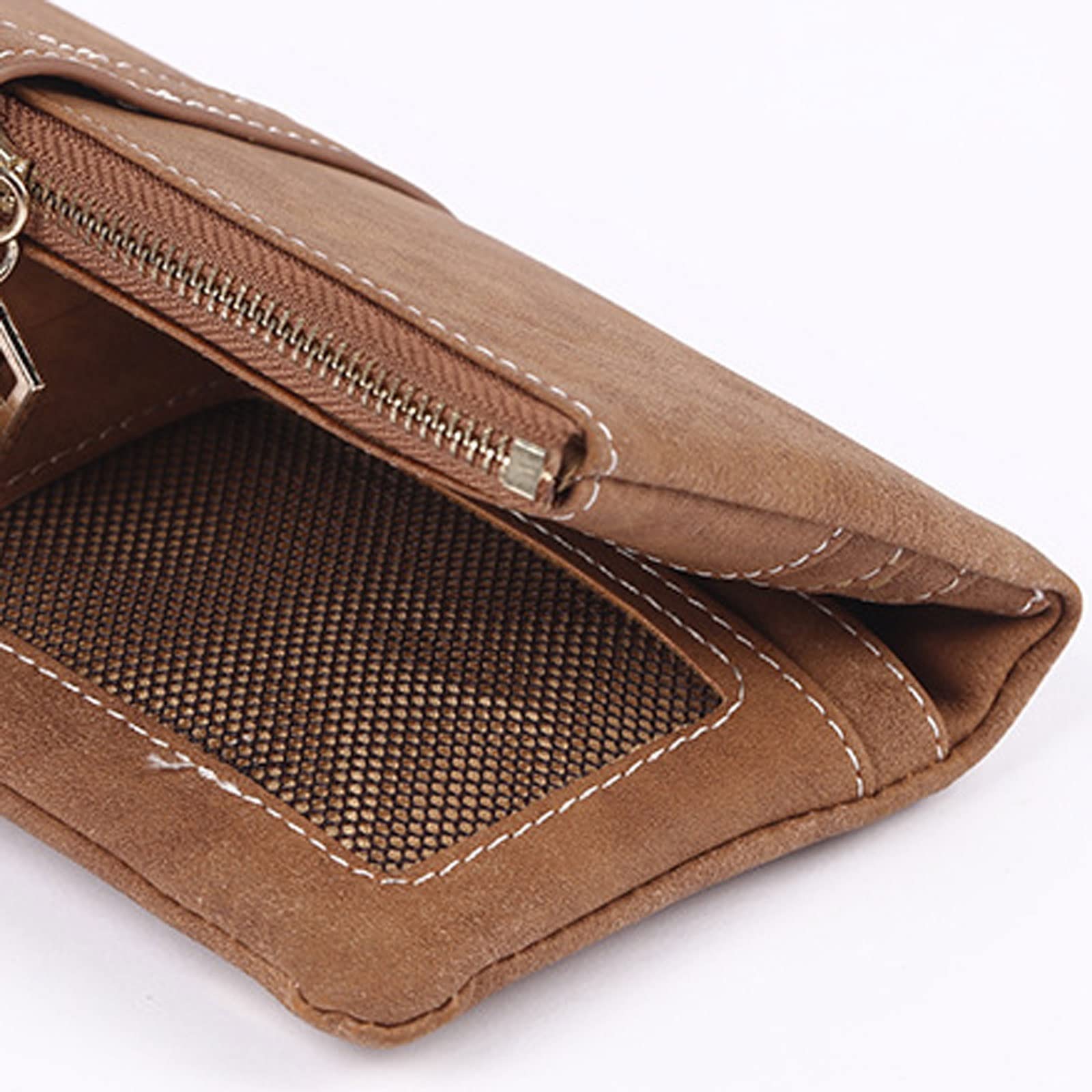 OSDFN Wallet Long Purse Two Fold Women Wallets Drawstring Nubuck Leather Zipper Suede Wallet Ladies Clutch Bag