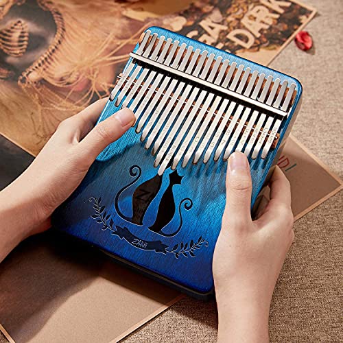 LvPets Kalimba 21 Key Thumb Piano Premium Mahogany Cat Lovers Pattern Finger Piano Handhold Mbira Portable Musical Instrument Gift for Kids Amateur and Beginner (Gradient Blue)