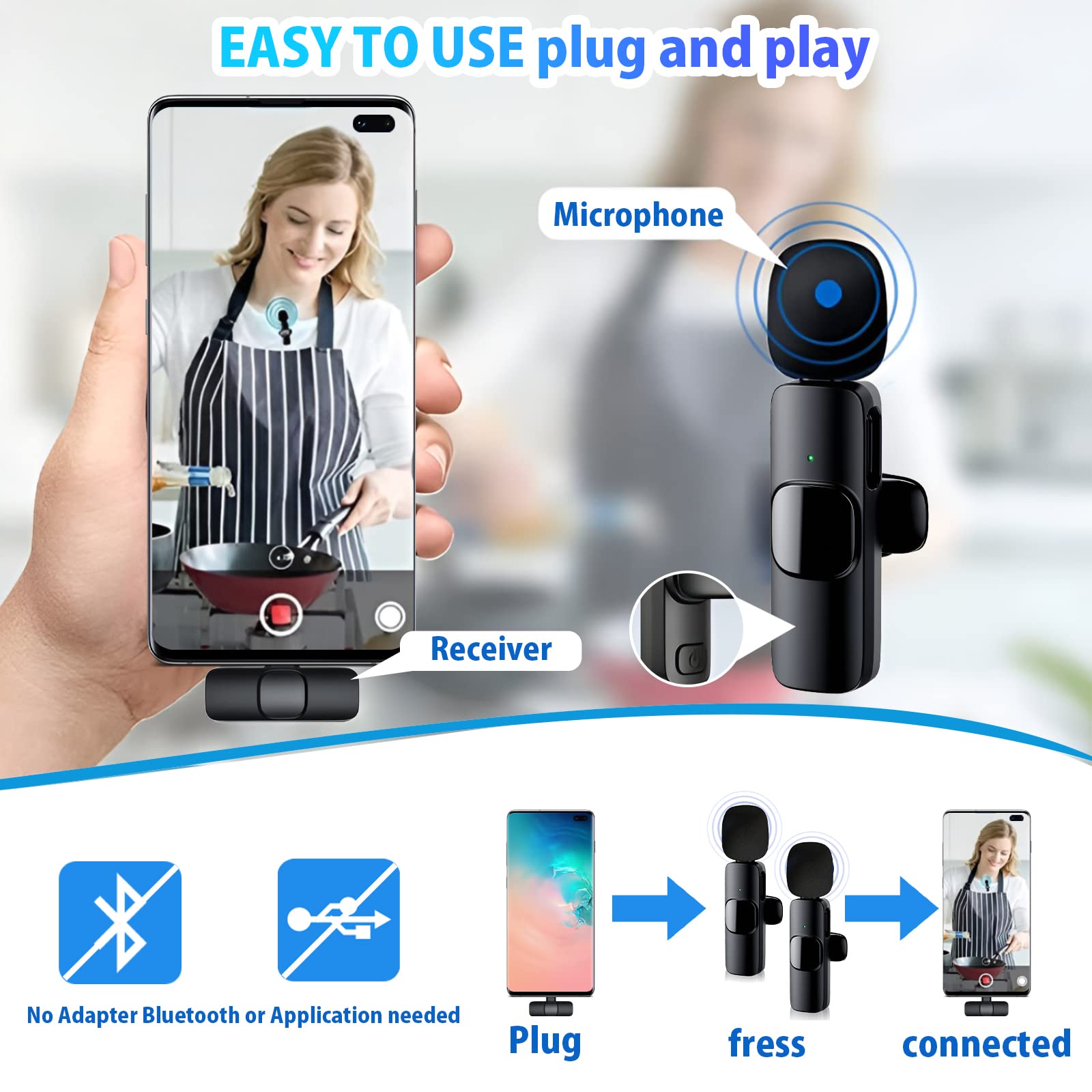 OSDTKRU Wireless Lavalier Microphone for Phone(USB-C),Professional Wireless Lavalier Microphone for Video Recording,Clip On Lapel Mic for YouTube、Interview、Vlog、Presentation、Facebook Live.