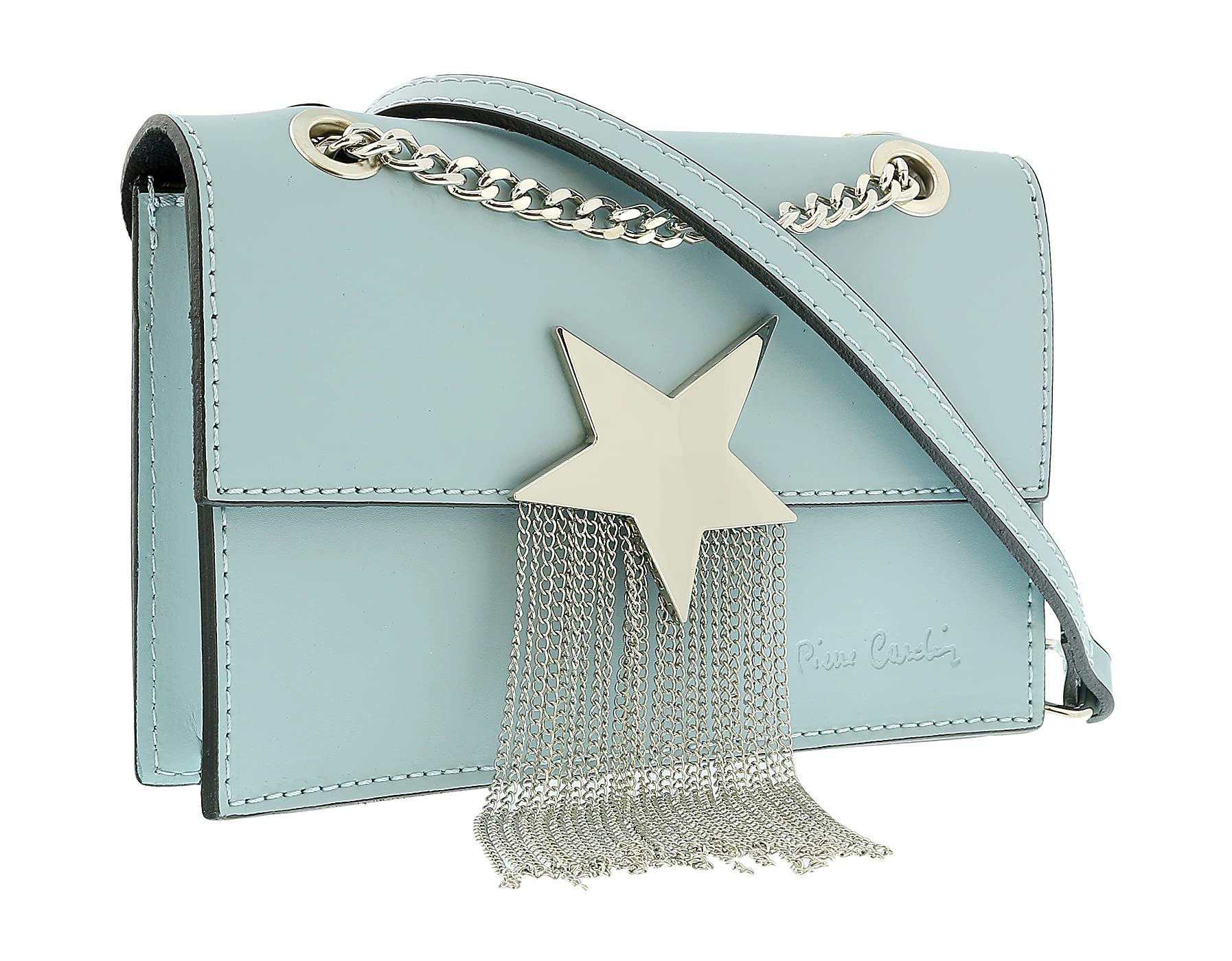 Pierre Cardin Small Light Blue Leather Structured Star Shoulder Bag for womens