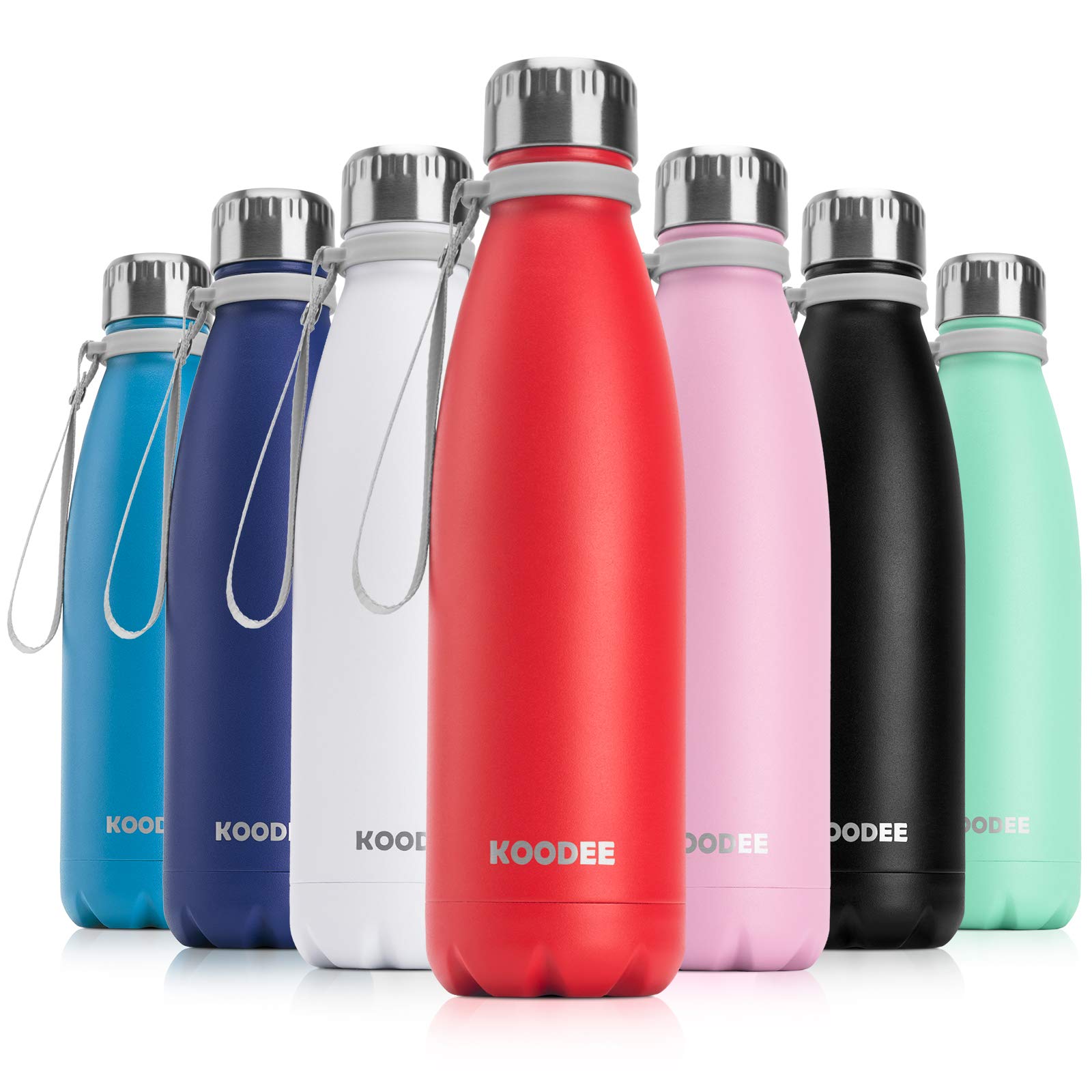 koodee Insulated Water Bottle(2 Pack) 18/8 Stainless Steel Double Wall Vacuum Water Bottle, 17 oz Cola Shape Travel Thermal Flask (2 Pack Aquamarine Blue)