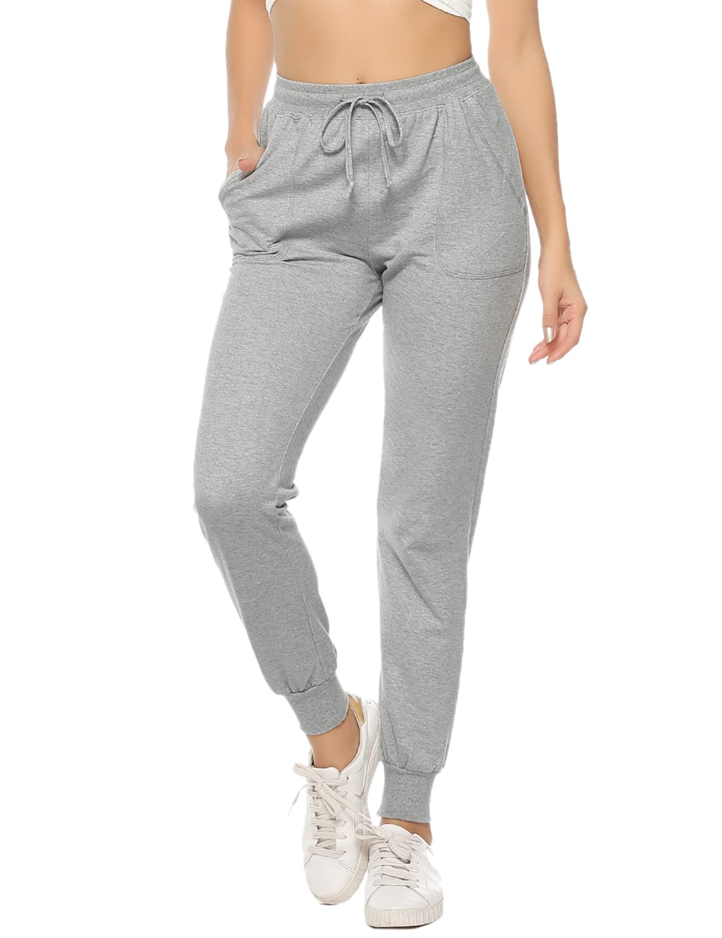 Marvmys Cotton Joggers for Women Lightweight Active Sweatpants with Pocket(Grey,X-Large)