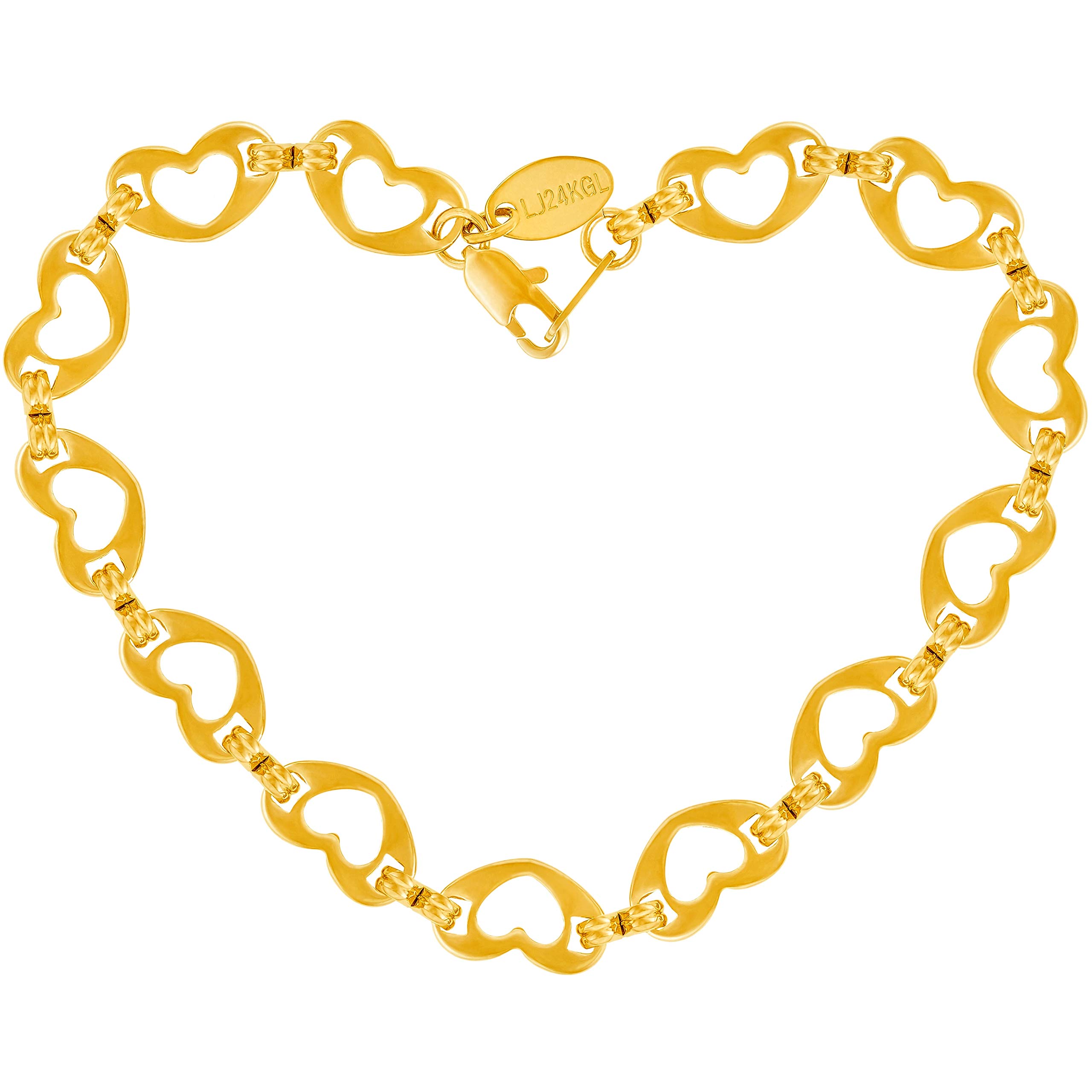 LIFETIME JEWELRY Flat Heart Link Anklet for Women & Teen Girls 24k Gold Plated (11)
