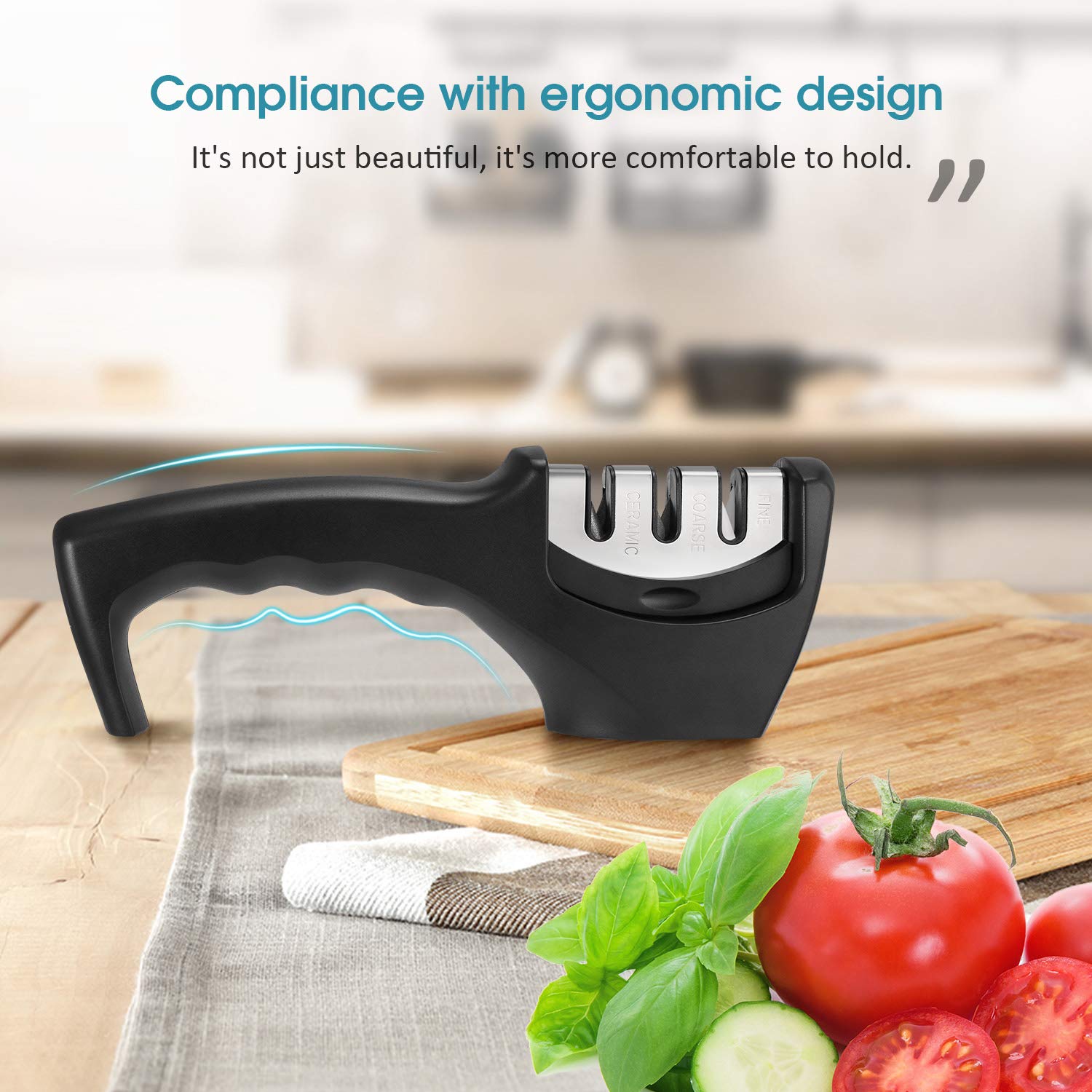 Knife Sharpener, Blade Restored, Knife Sharping, Blades Sharpener, 3 Stage Sharper for Kitchen Knife Black