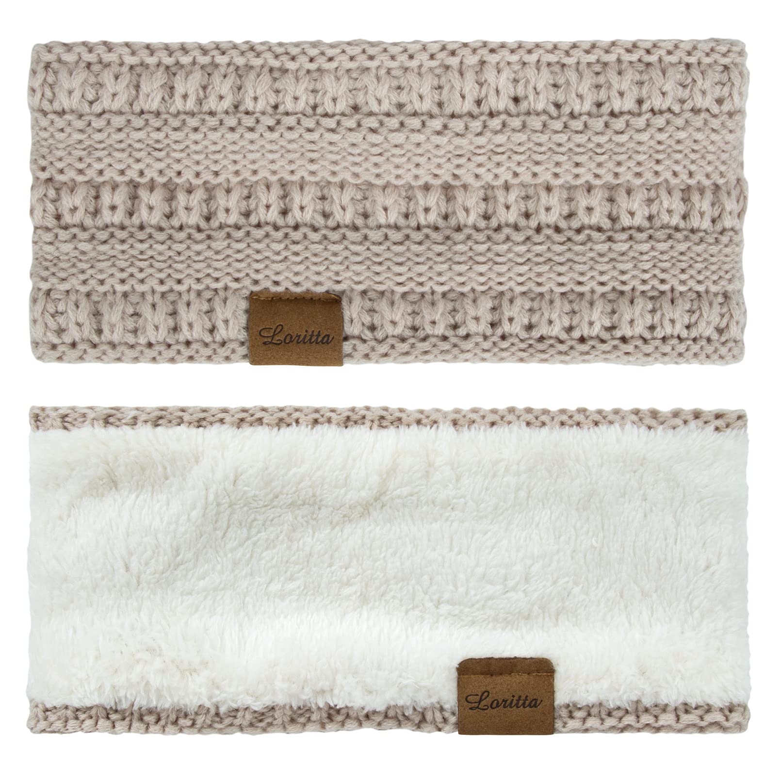Loritta 4 Pack Womens Winter Headbands Fuzzy Fleece Lined Ear Warmer Cable Knit Thick Warm Crochet Headband Gifts, ZS A Pure Design Black+Beige+Dark Grey+Light Grey