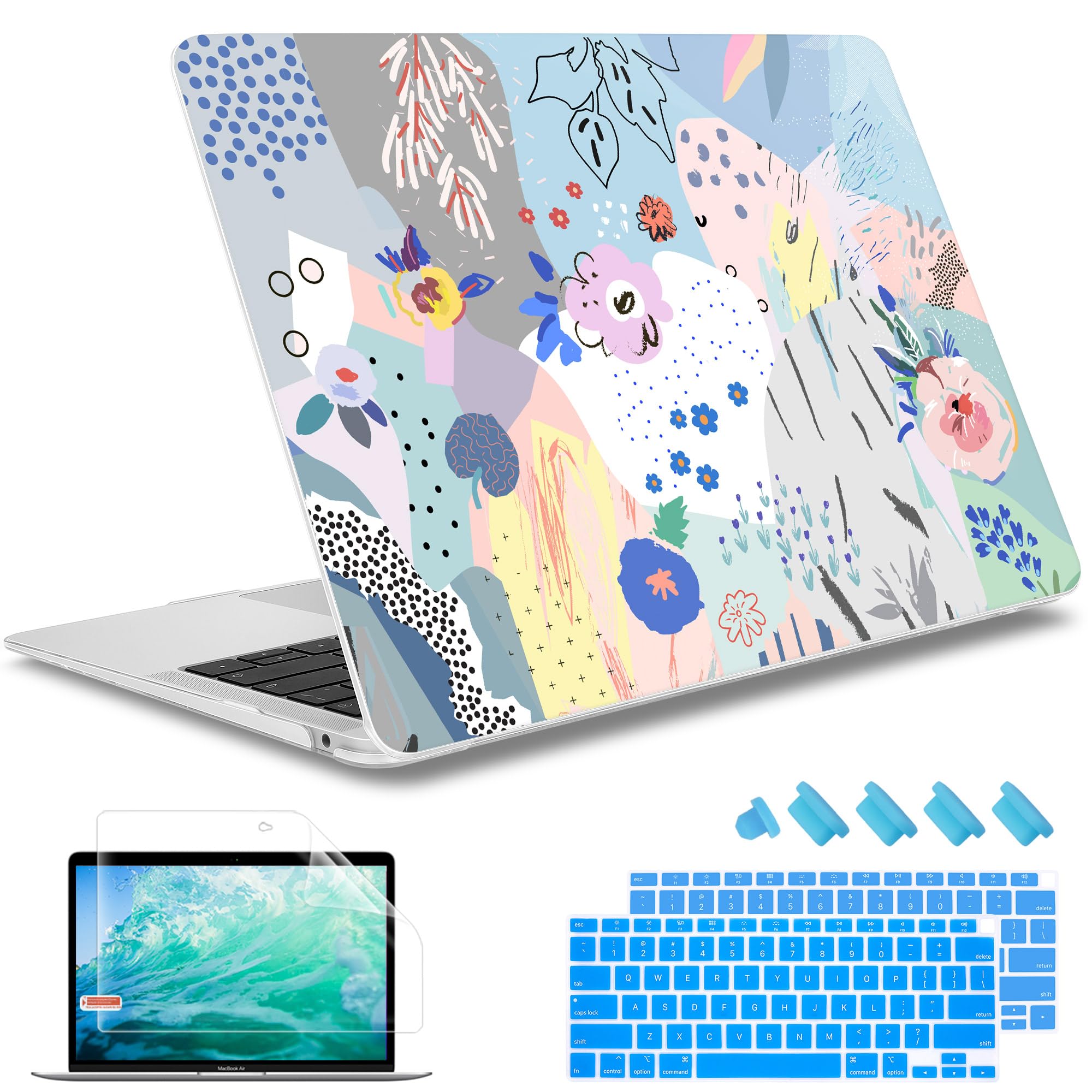 May Chen Compatible with New MacBook Air 13 inch Case 2021, 2020 2019 2018 Release Model: M1 A2337 A2179 A1932, Plastic Hard Shell Case Cover for Mabook Air 13 with Retina Dispaly, Artistic Floral