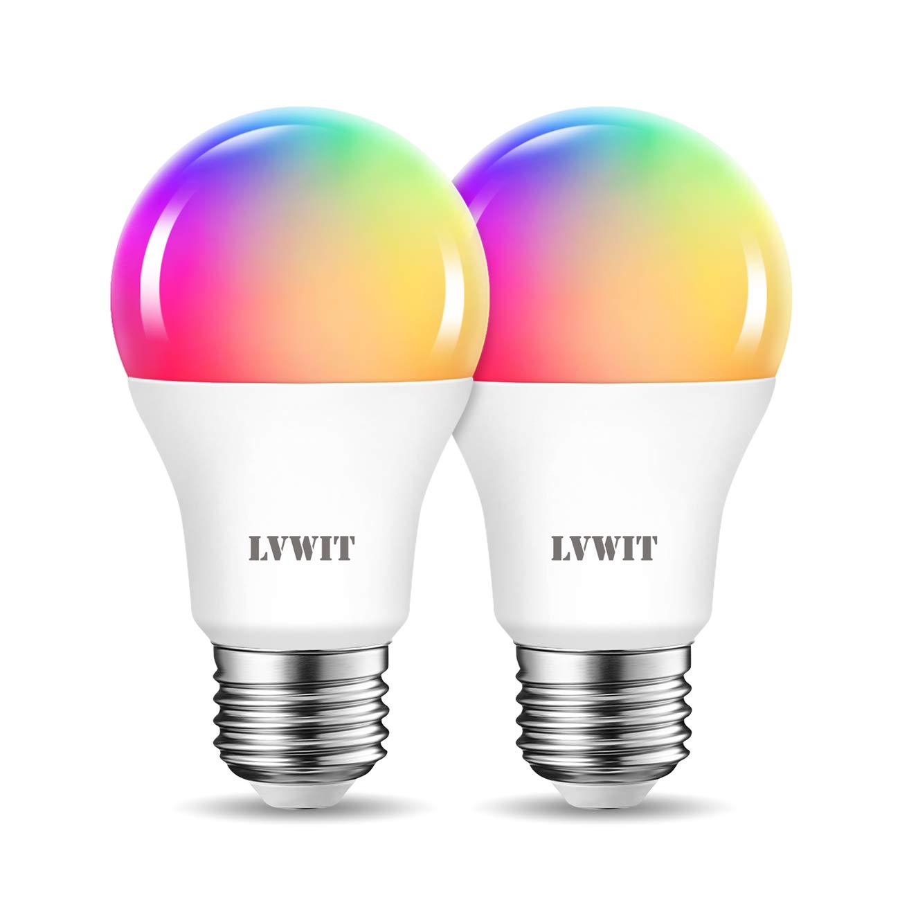 LVWIT Smart Light Bulbs Alexa, A19 60W Equivalent, E26 Smart LED, Work with Google Assistant, Smart Life App, Tuya App, RGB Color Changing Bulb (8.5W), No Hub Required, 4-Pack