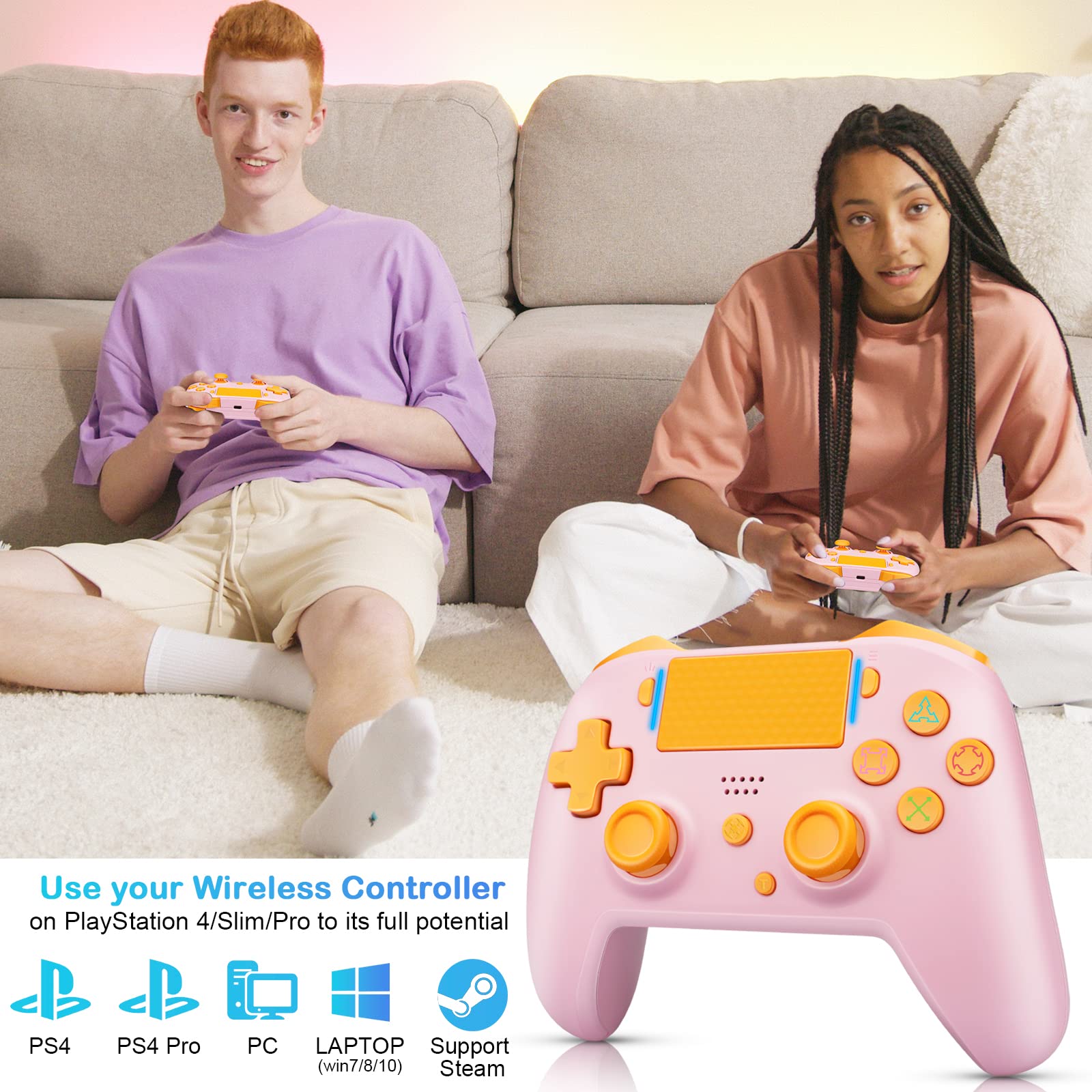 OUBANG Remote for PS4 Controller Elite, Game Control for Scuf PS4 Controller with Turbo, Wireless Joystick Gamepad Work with Playstation 4 Controller with Back Paddles for PS4/PS5/Steam/PC/IOS Pink