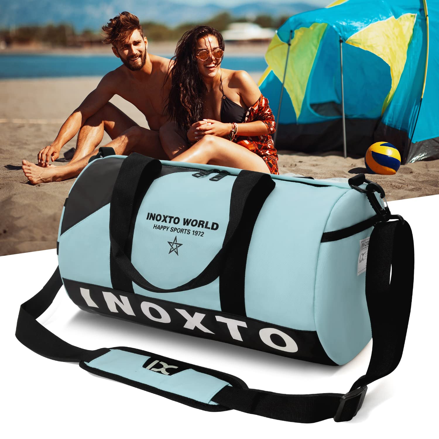 Inoxto gym bag, Small Sport Duffel bag for Women, Weekender Overnight Bag with Adjustable Shoulder Straps (light green)