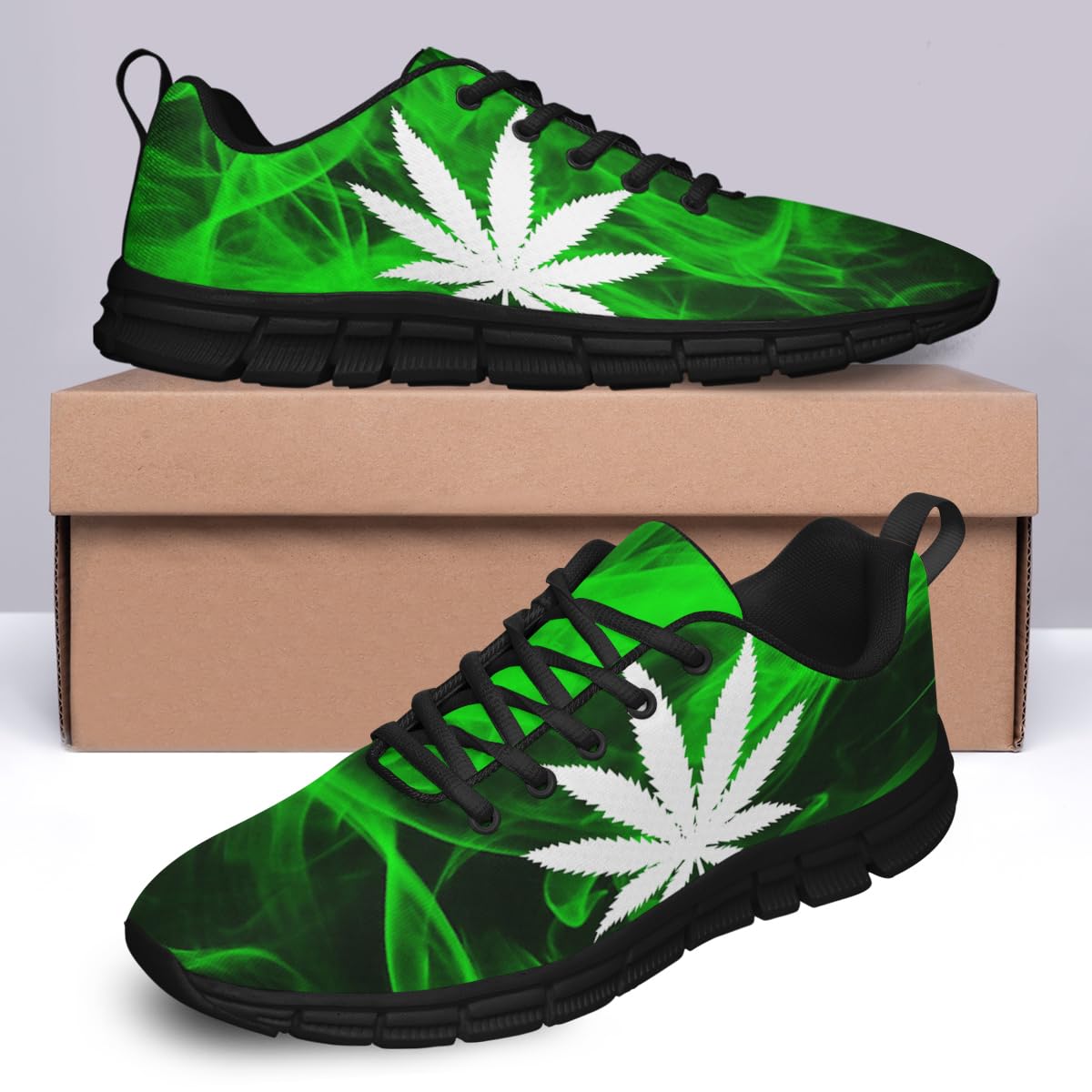 Marijuana Print Pot Leaf 420 Weed Lightweight Running Shoes Outdoor Fashion Sneaker for Men Women Black Size 10