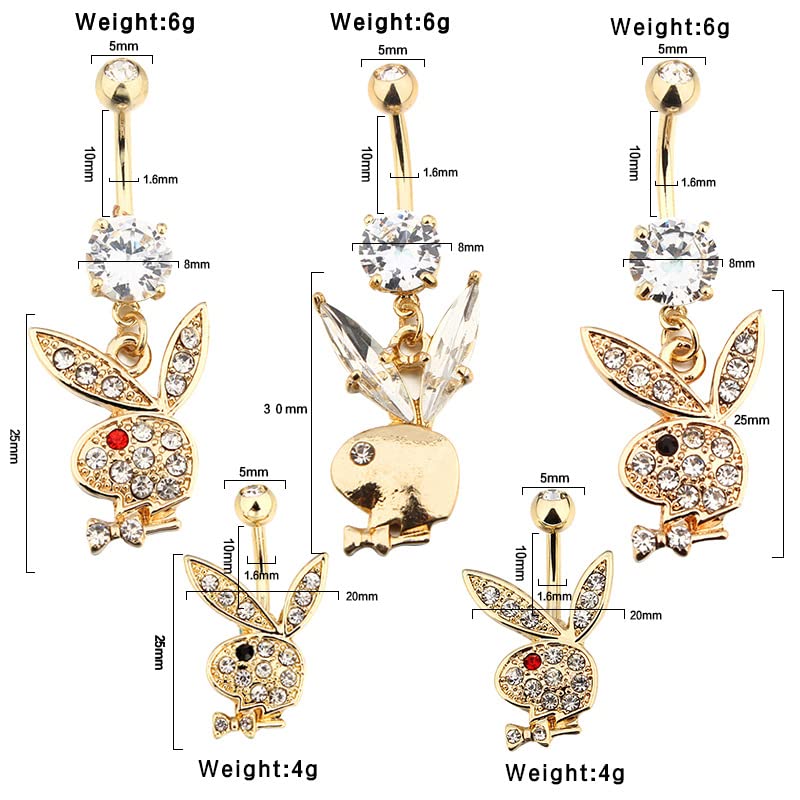 MGQGJY 5PCS Bunny Belly Button Ring Surgical Steel Navel Belly Button Ring Play boy Bunny Dangle Navel Ring For Women Girls