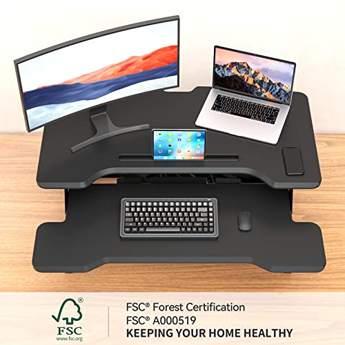 Joy Seeker Standing Desk Converter 30 Inches Stand up Desk Riser, Height Adjustable Dual Tier Sit Stand Tabletop Monitor Riser Workstation for Home Office with Deep Keyboard Tray for Laptop