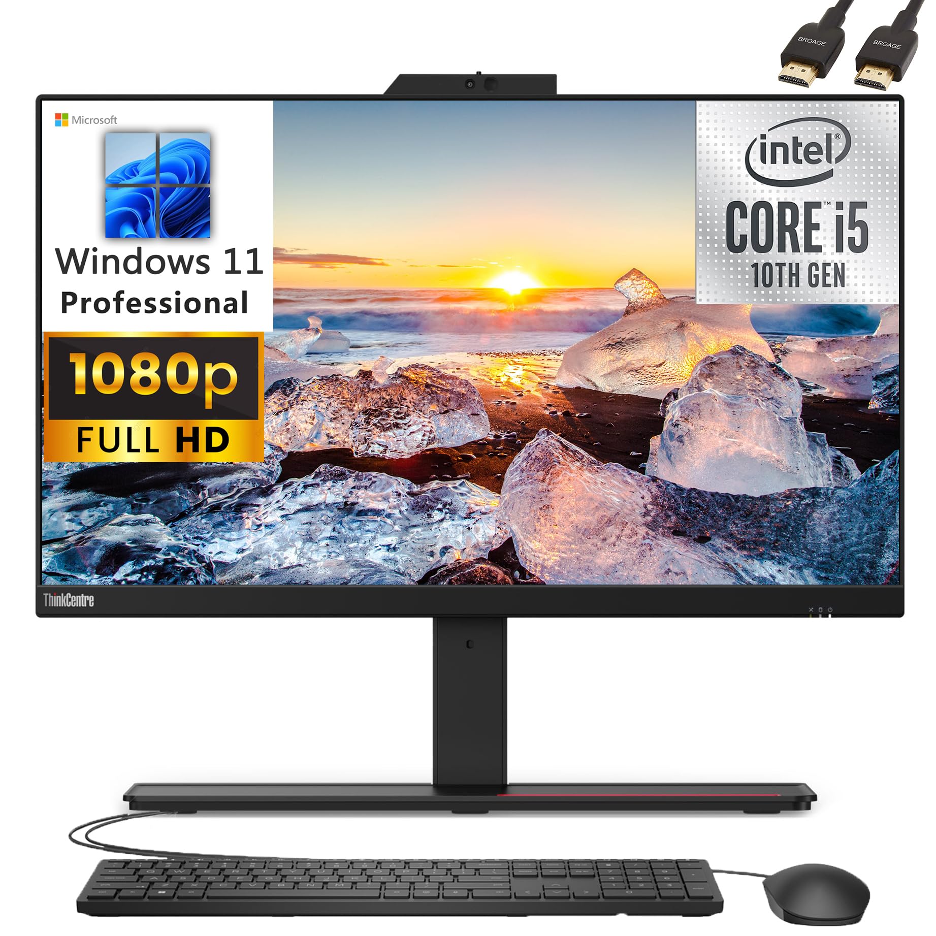 Lenovo ThinkCentre M90a AIO 23.8" FHD Business All-in-One Desktop Computer, Intel Hexa-Core i5-10500 (Beat i7-8700), 32GB DDR4 RAM, 2TB PCIe SSD, DVDRW, WiFi 6, BT 5.1, Windows 11 Pro, SSROTH Cable