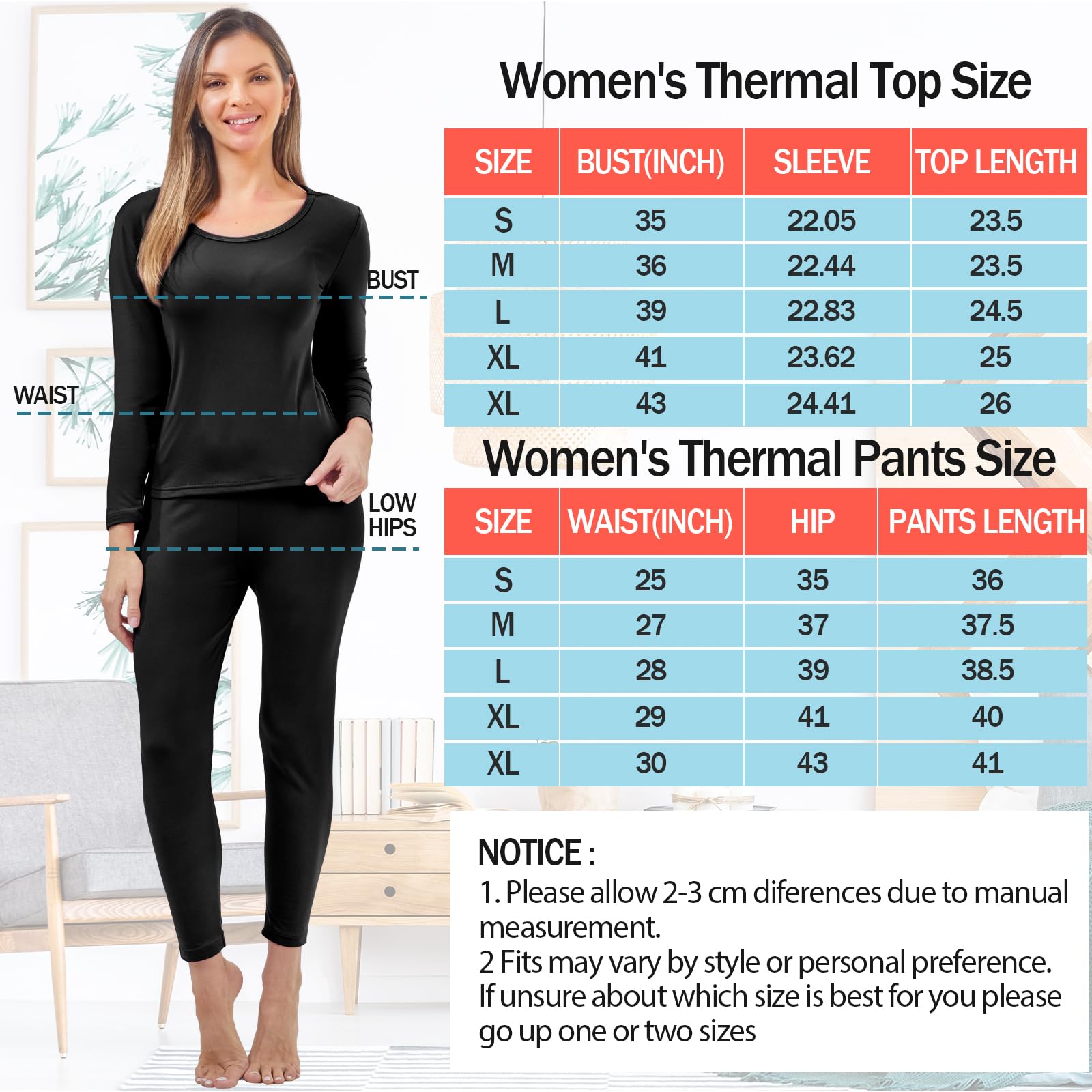 Patelai 3 Sets Thermal Underwear for Women with Fleece Lined Long Underwear Women Base Layer Women Cold Weather(Black, Medium)