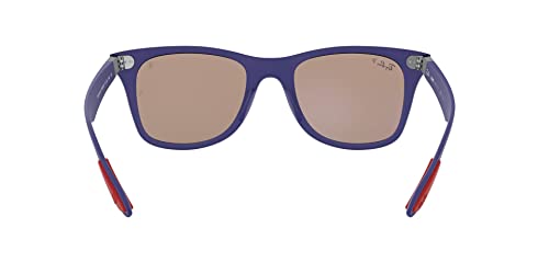 Ray-Ban RB4195M Scuderia Ferrari Collection Square Sunglasses, Matte Dark Blue/Chromance Polarized Grey Mirrored Blue, 52 mm